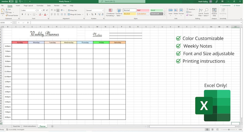 Excel Planner Spreadsheet Downloadable Template Simple Spreadsheet ...