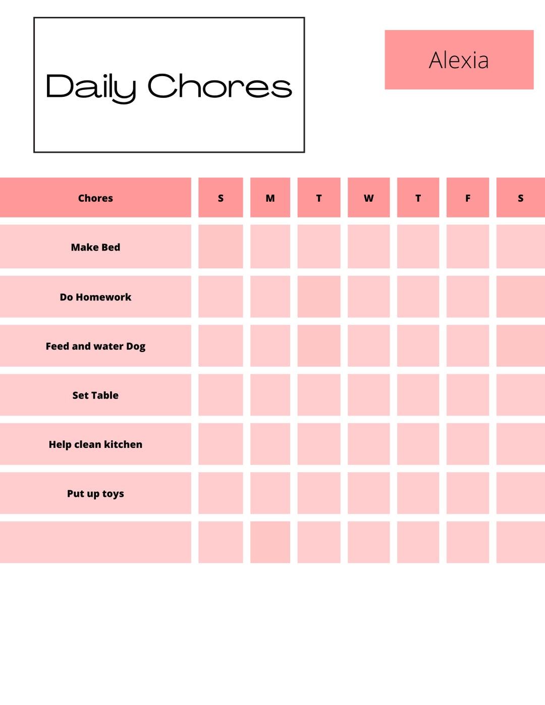 Weekly Chores Daily Check Boxes Chore Chart Printable PDF Easy Check ...