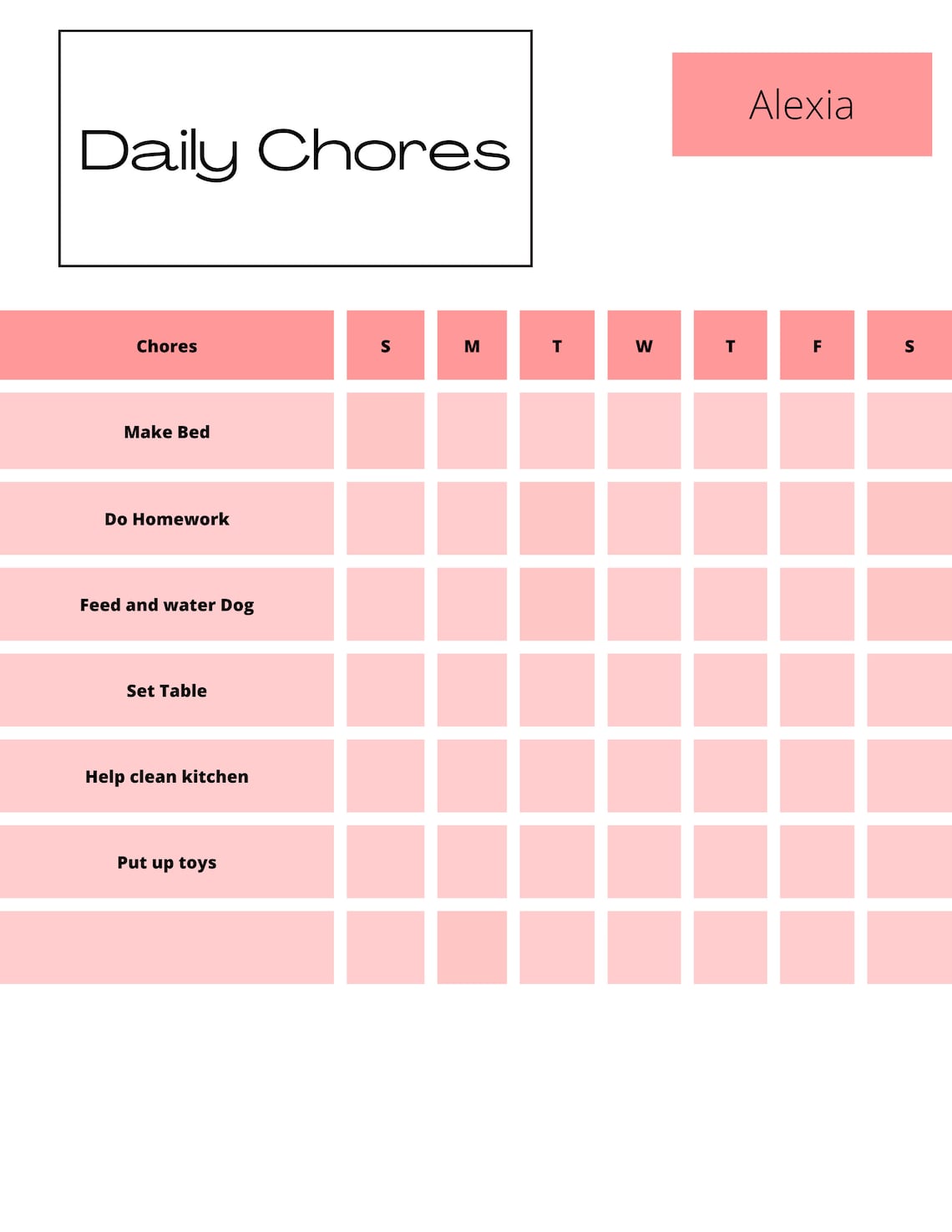 Weekly Chores Daily Check Boxes Chore Chart Printable PDF Easy Check ...