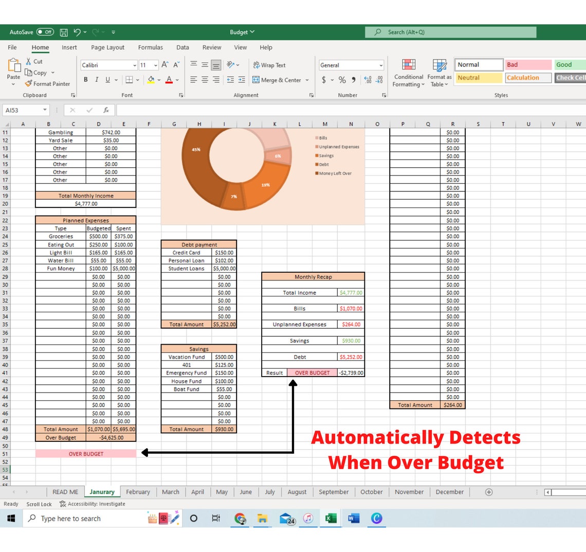 Excel Budget Spreadsheet Downloadable Budget Template Simple ...