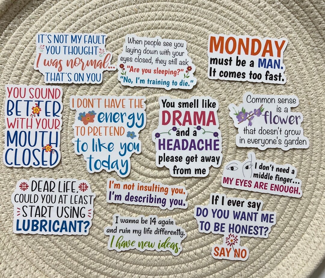 12 Funny Quote Stickers, Laptop Decal, Sarcastic Sticker, Funny Sticker ...