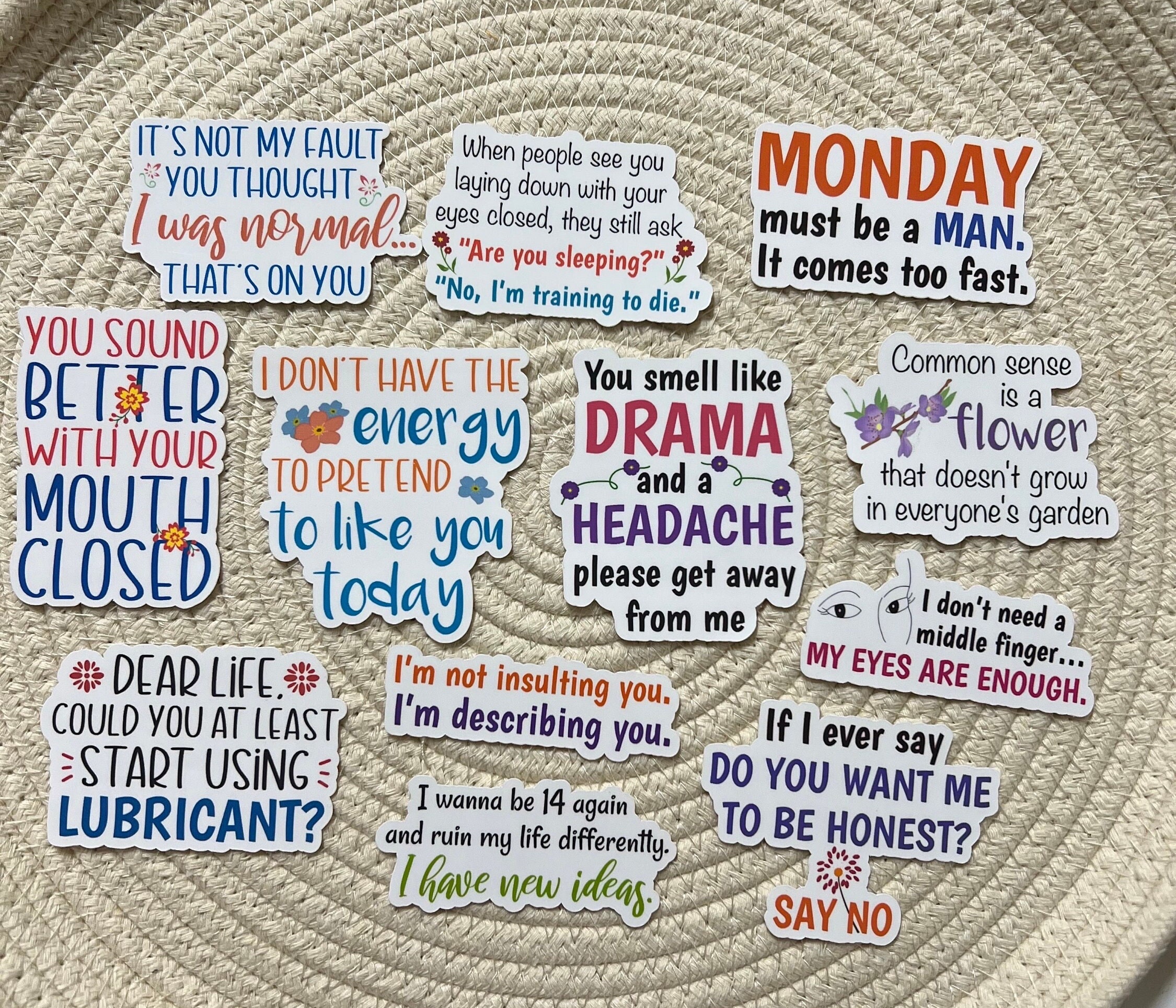 12 Funny Quote Stickers, Sarcastic Quote Sticker, Laptop Decal, Funny ...