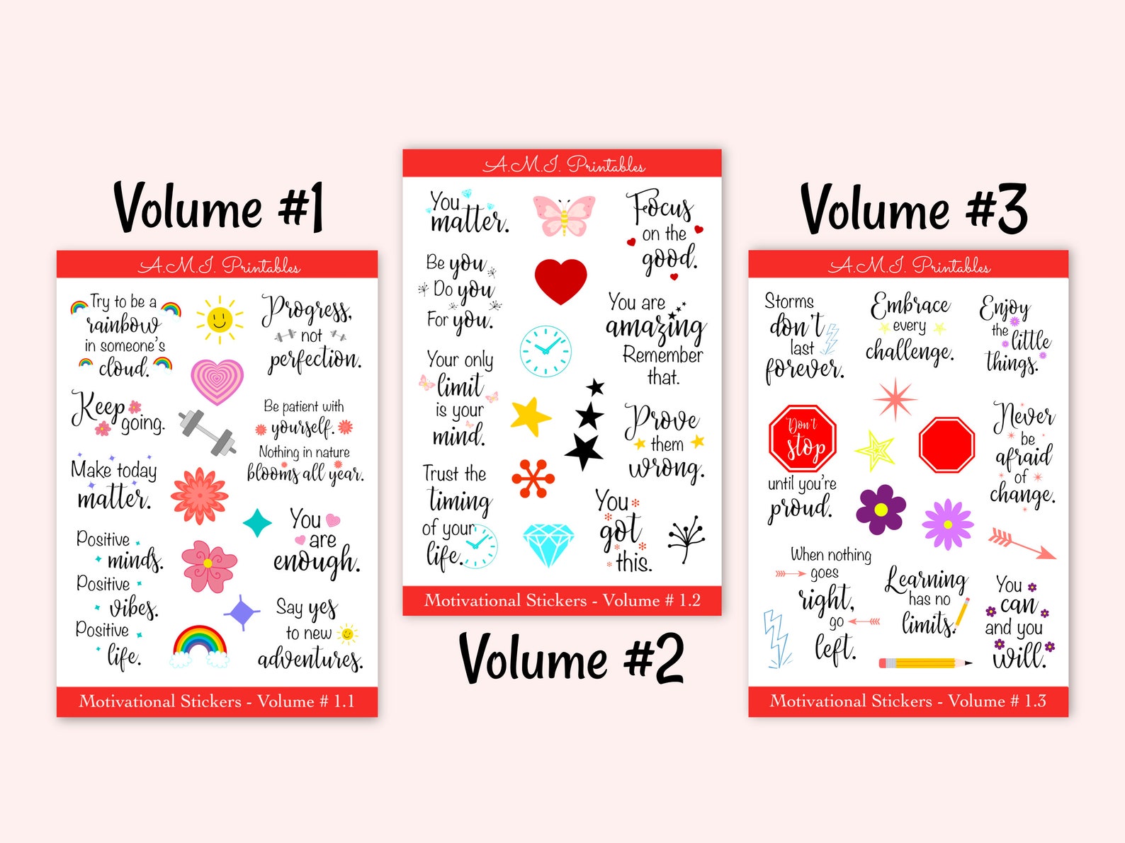 Motivational Quotes Printable Sticker Sheets, Inspirational Quotes ...