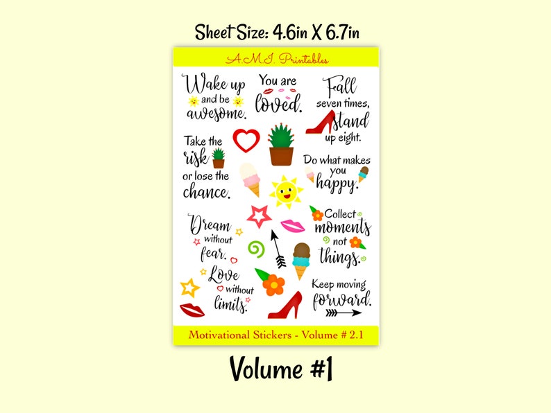 Motivational Quotes Printable Stickers Volume 2, Inspirational Quotes ...