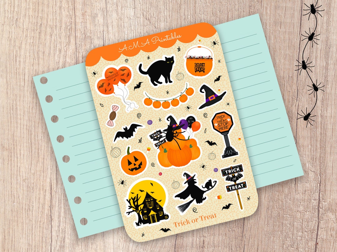 Trick or Treat Stickers Sheet, Halloween Stickers, Planner Stickers ...