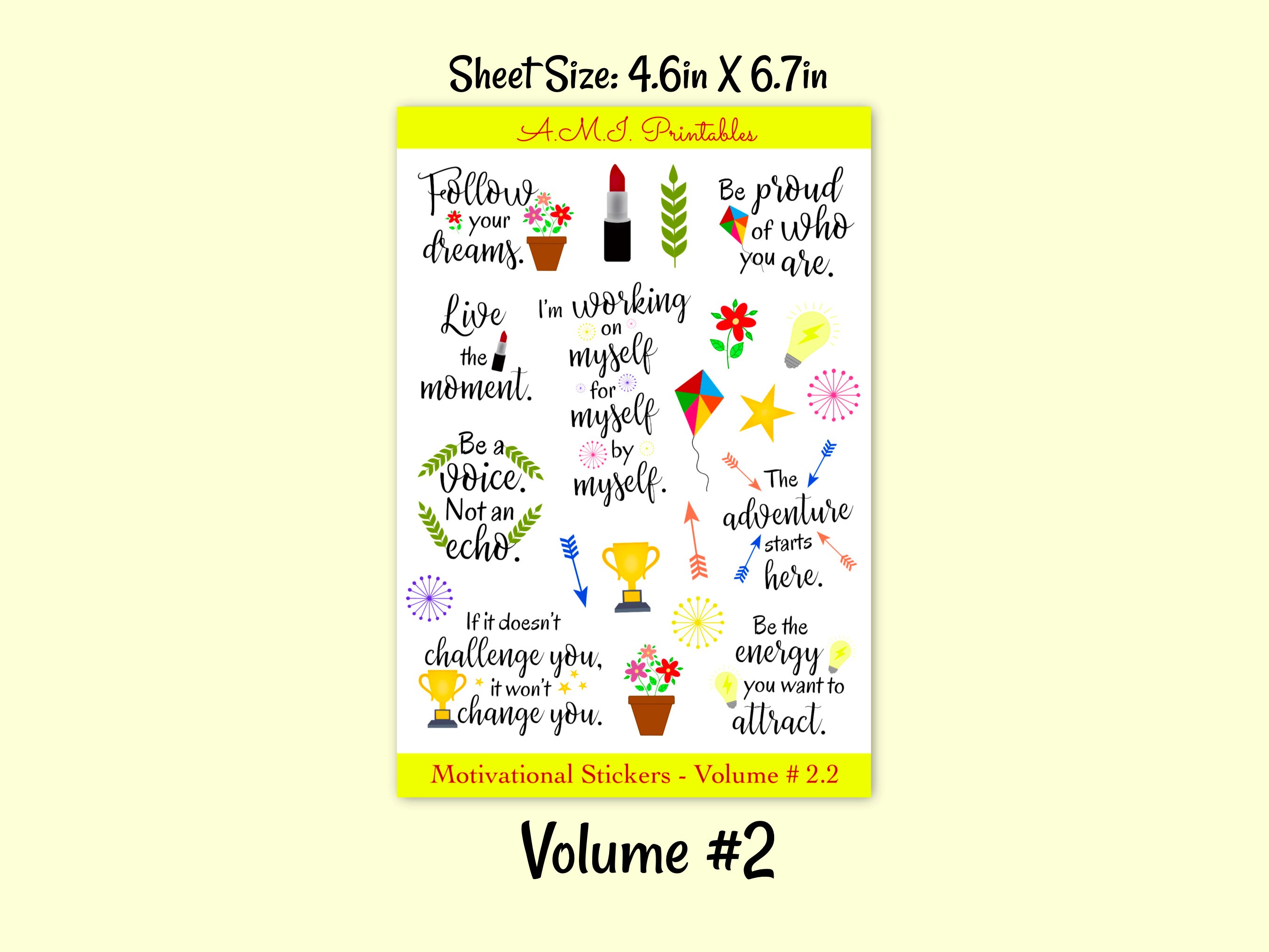 Motivational Quotes Printable Stickers Volume 2, Inspirational Quotes ...