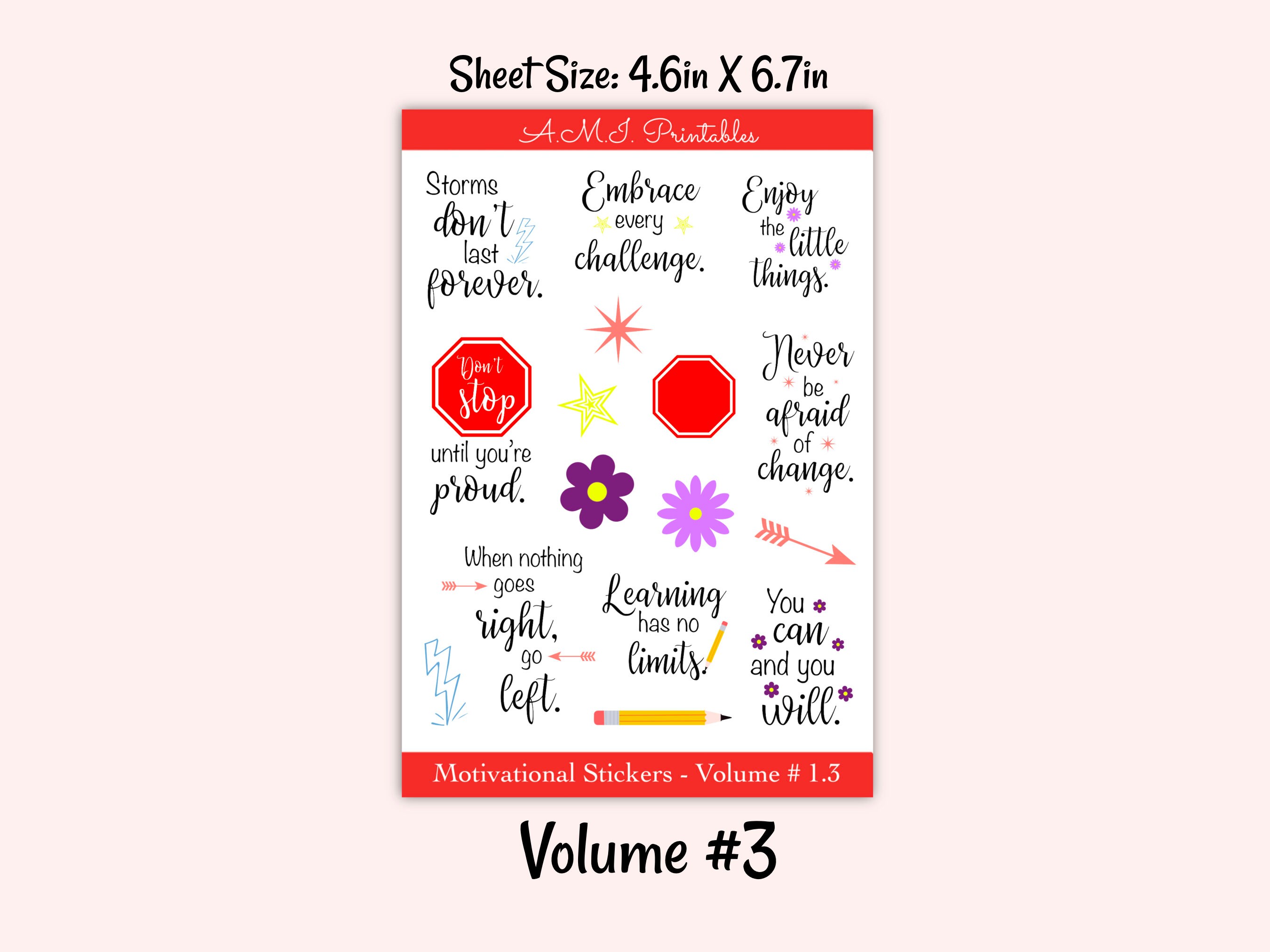 Motivational Quotes Printable Sticker Sheets, Inspirational Quotes ...