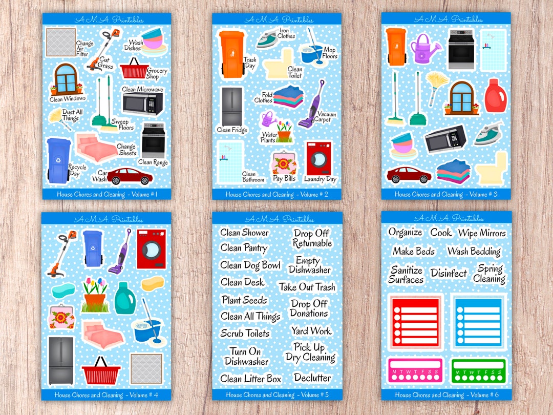 House Chores and Cleaning Sticker Sheets, Bullet Journal Sticker Pack ...