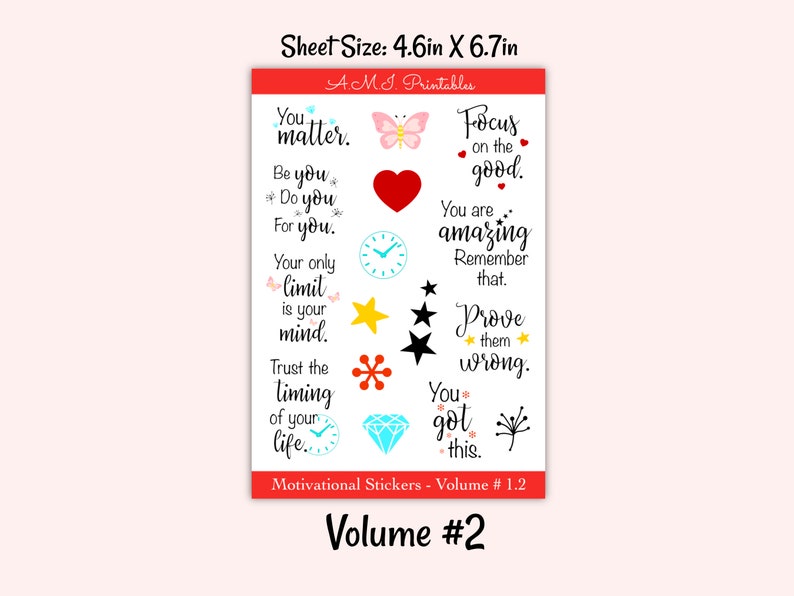 Motivational Quotes Printable Sticker Sheets, Inspirational Quotes ...