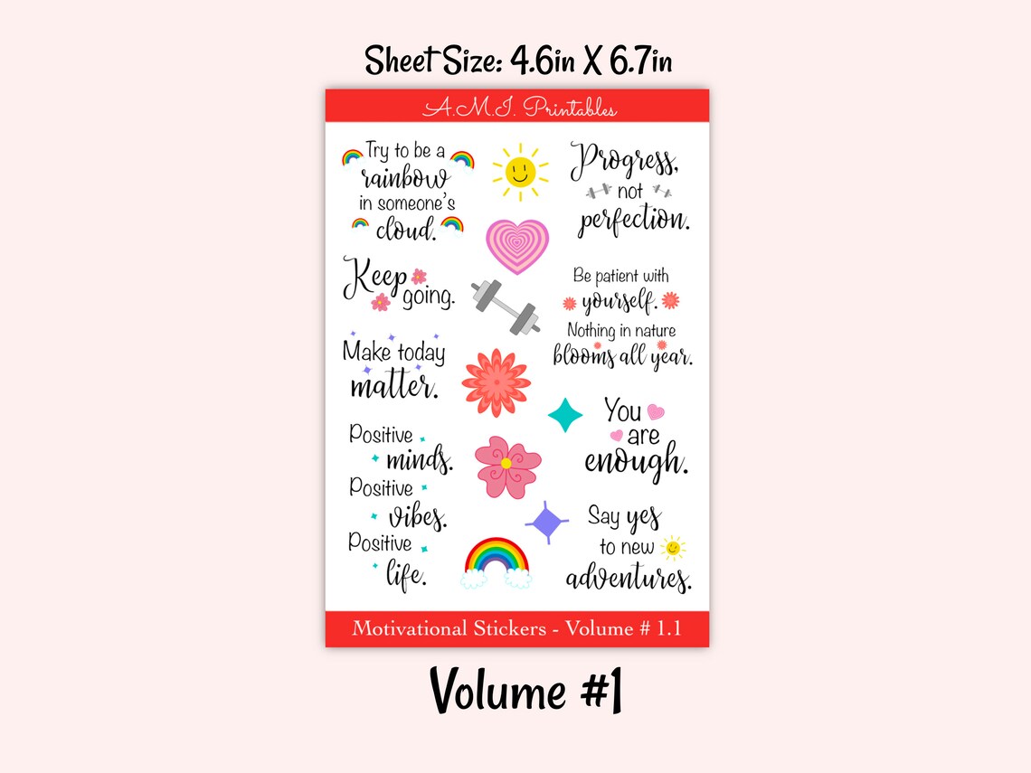 Motivational Quotes Printable Sticker Sheets, Inspirational Quotes ...