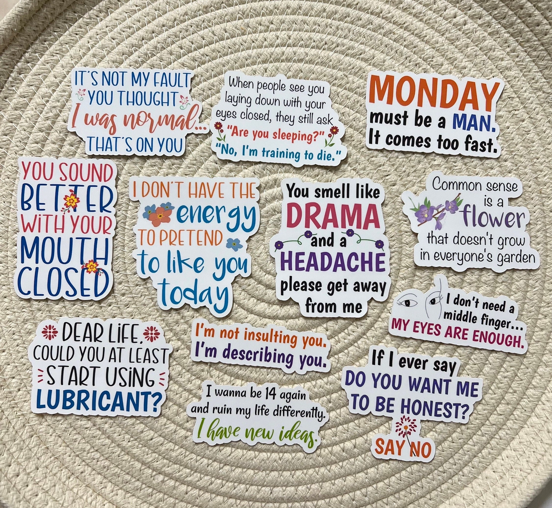 12 Funny Quote Stickers, Laptop Decal, Sarcastic Sticker, Funny Sticker ...