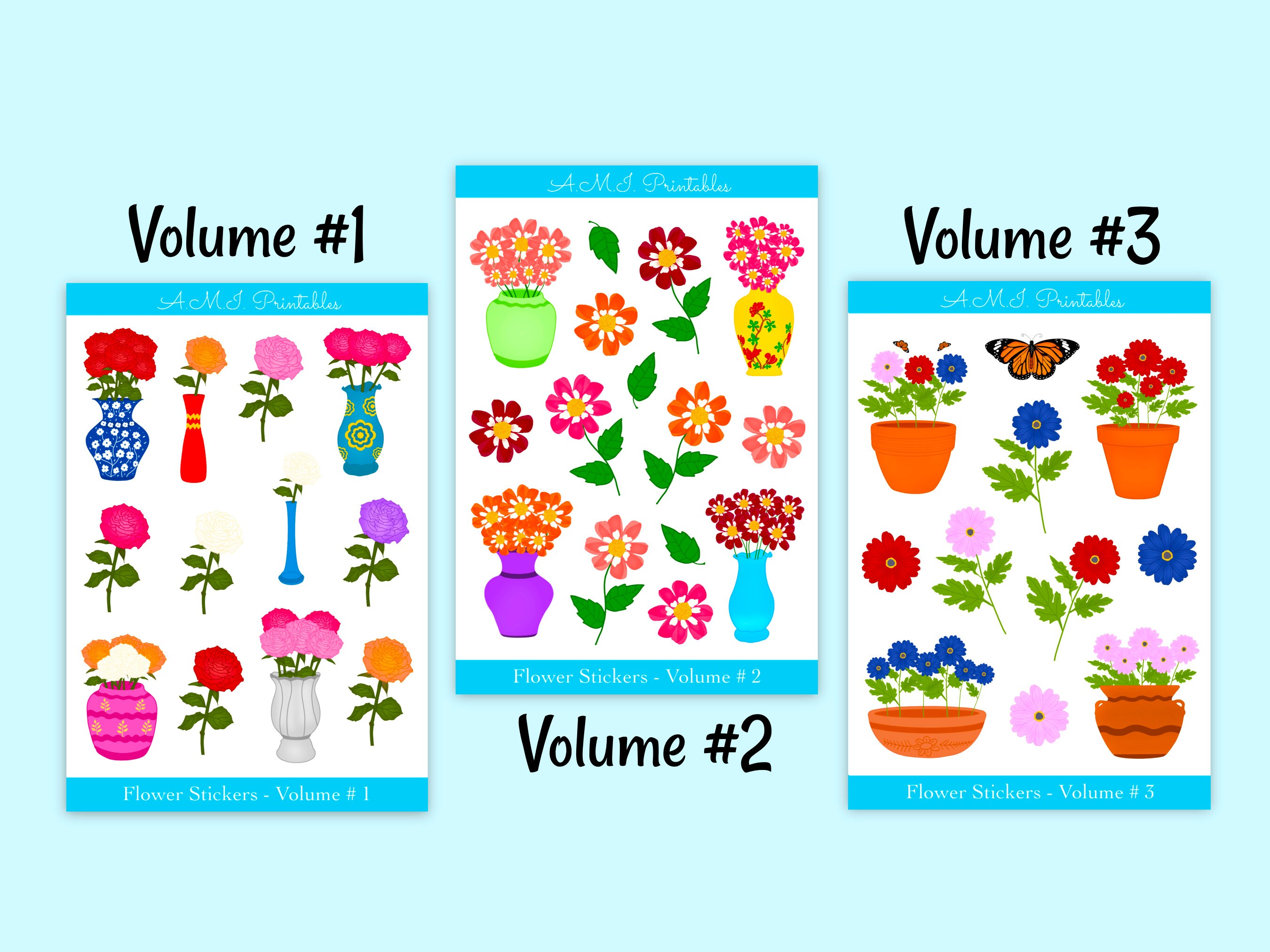 Flower Printable Sticker Sheets, Flower Bullet Journal Stickers ...