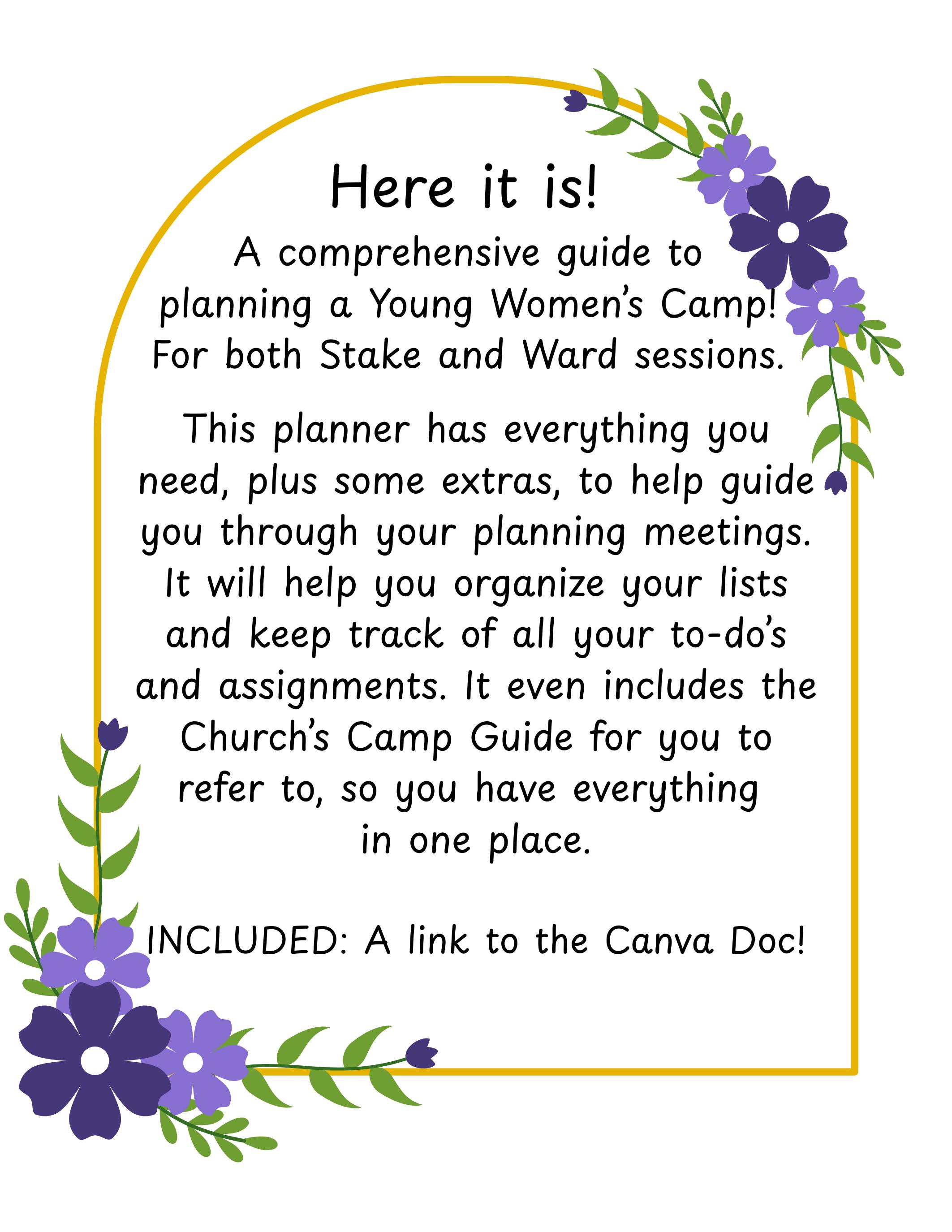Young Women Camp Planner - Very Comprehensive! Stake or Ward Camp - Etsy