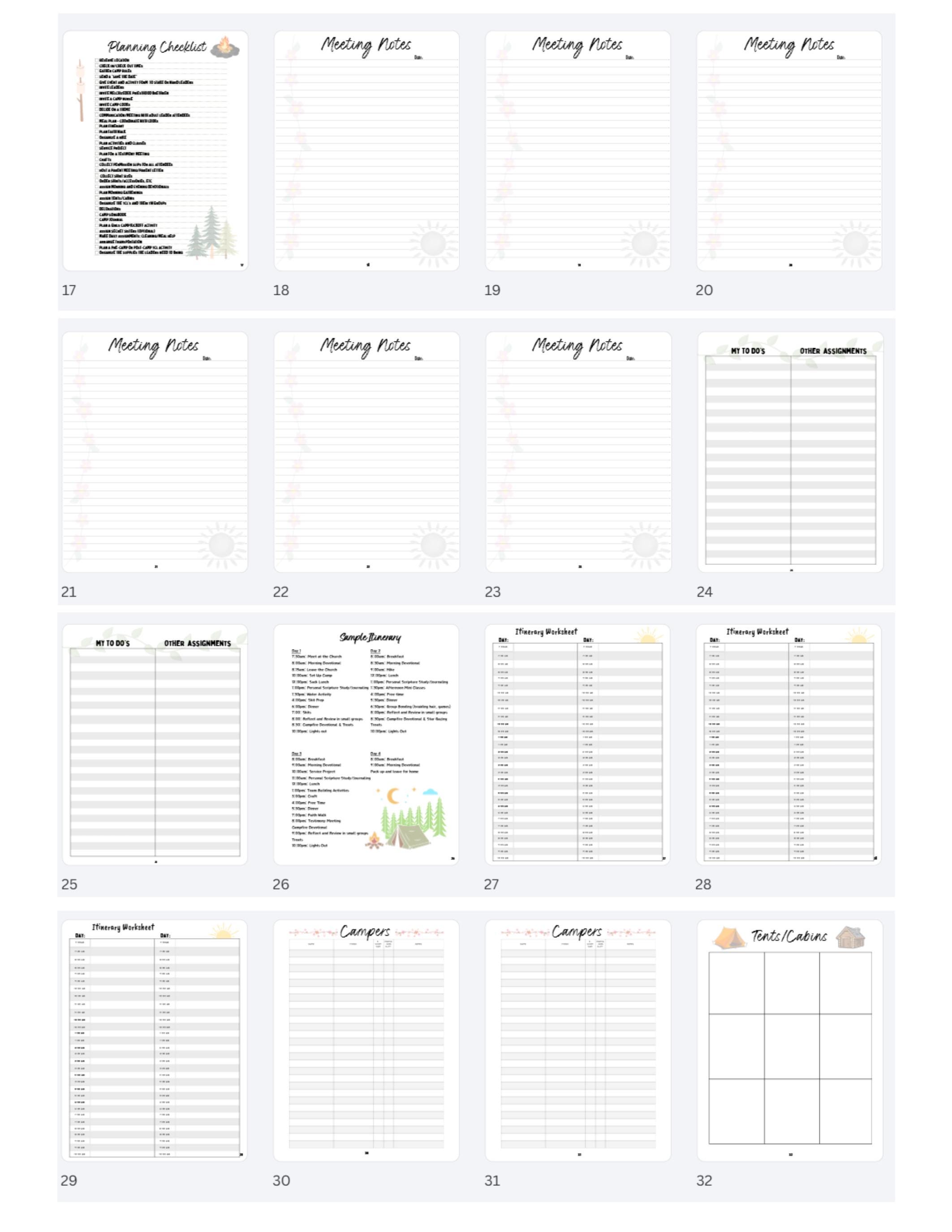 Young Women Camp Planner - Very Comprehensive! Stake or Ward Camp - Etsy