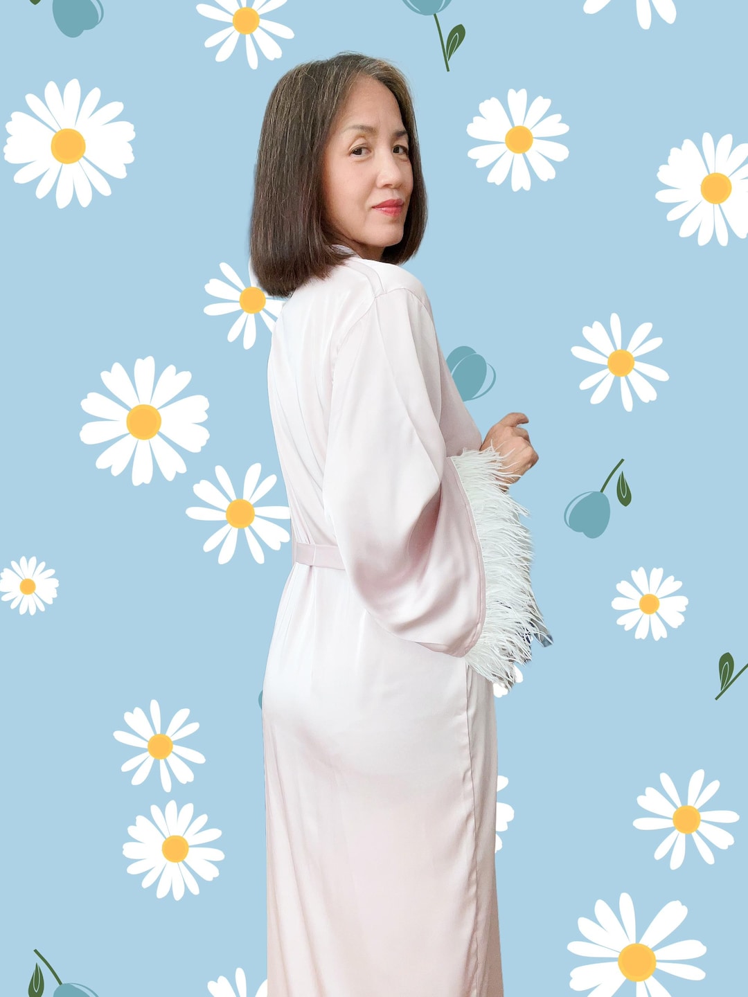 Peach Pink Bridal Robe With Feather Detail - Elegant Wedding Dressing ...