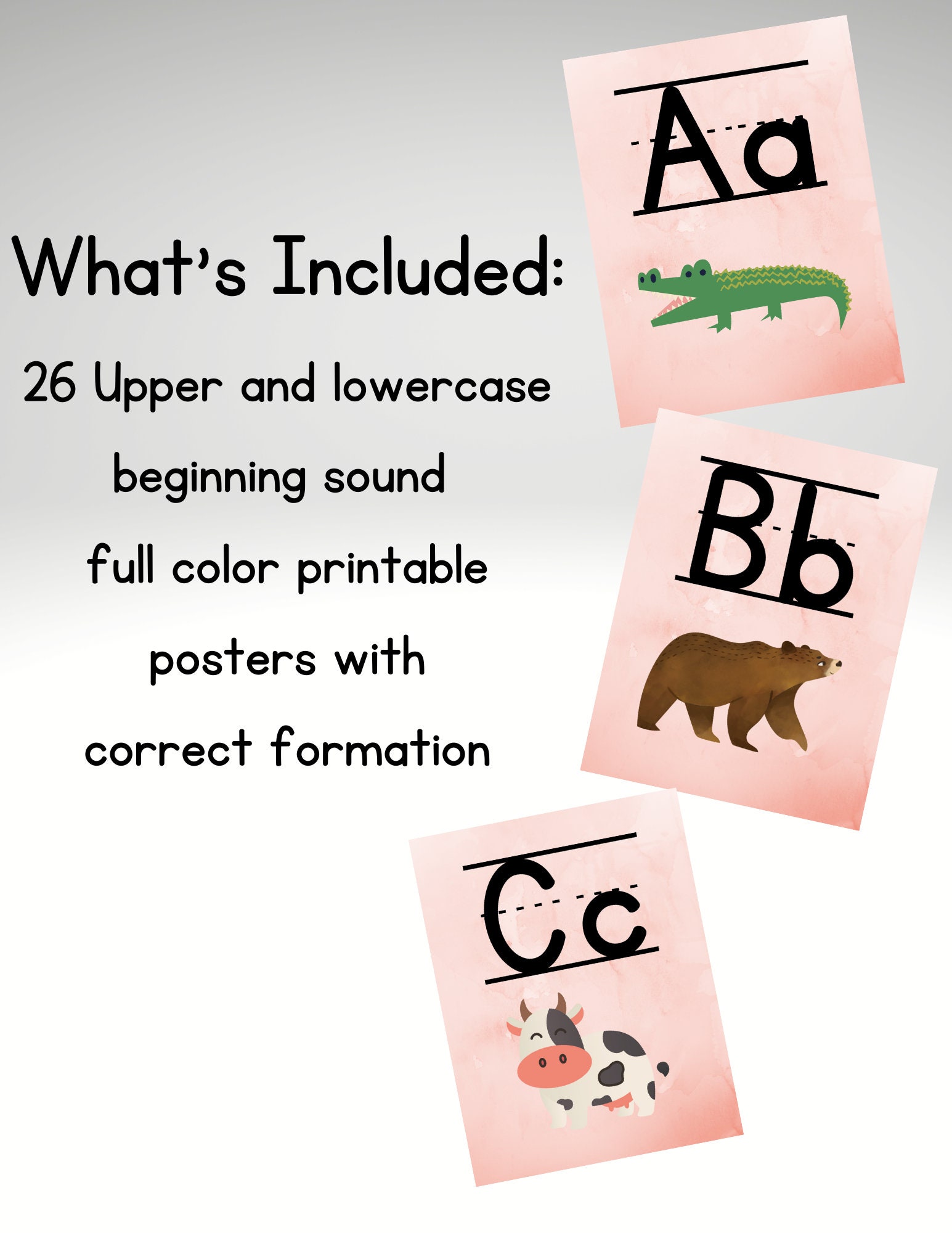26 Full Color Alphabet Posters | Letter Formation | PINK Watercolors ...