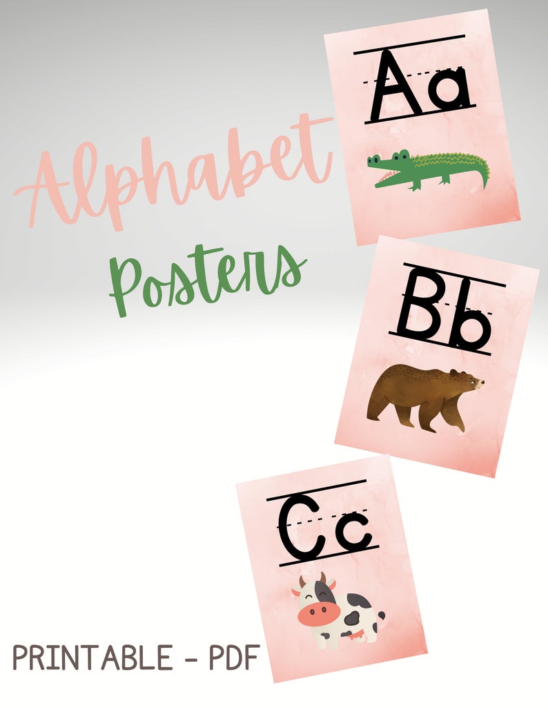 26 Full Color Alphabet Posters | Letter Formation | PINK Watercolors ...