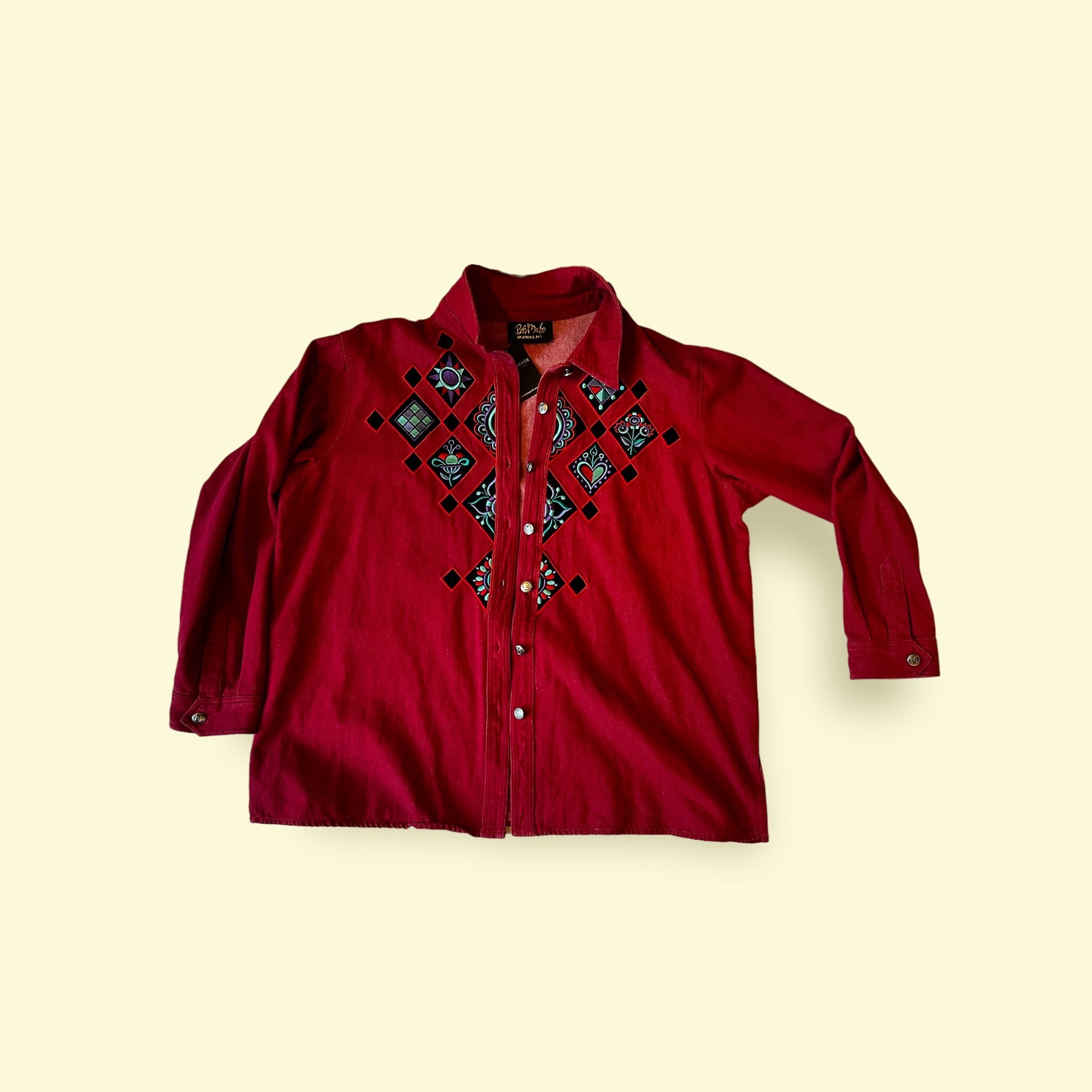 Vintage Texan Style Red Denim Shirt With Embellishment - Etsy