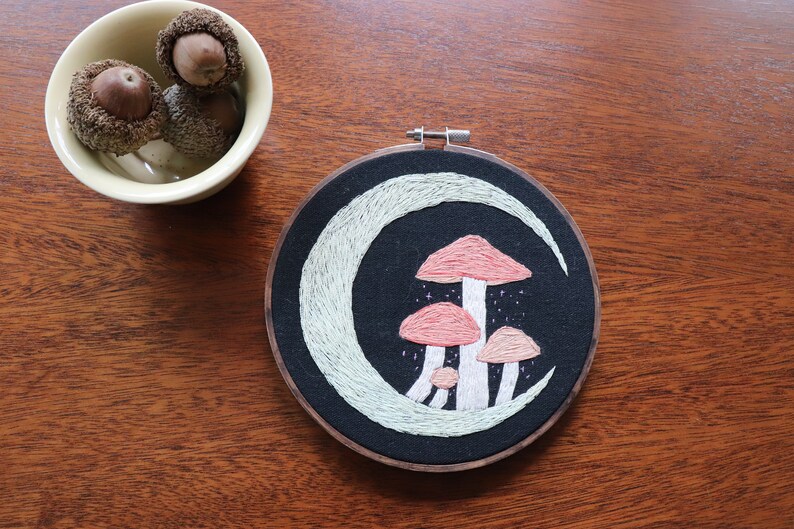 Hand Embroidered “mushrooms on the Moon” - Etsy