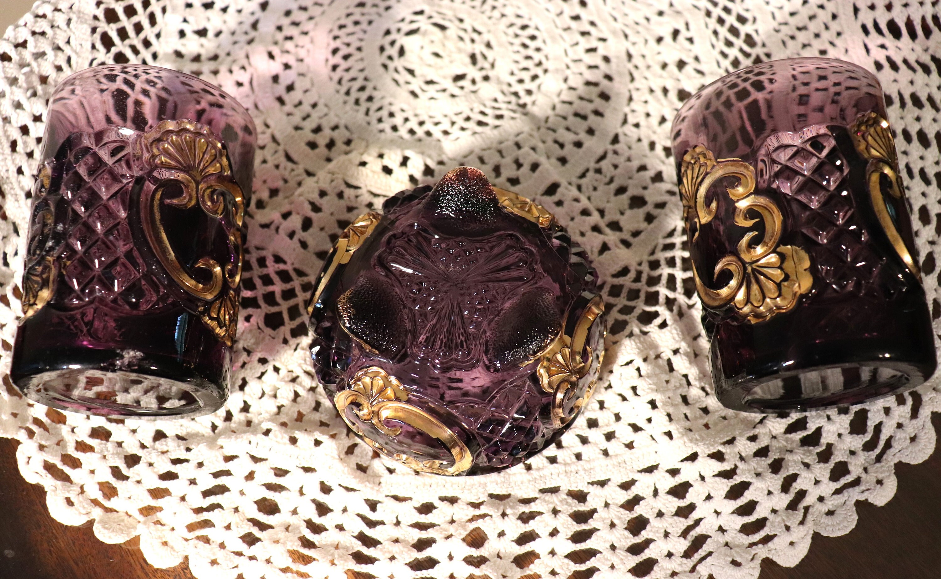 Croesus Riverside Amethyst and Gold Tumblers and Footed Berry or Sauce ...