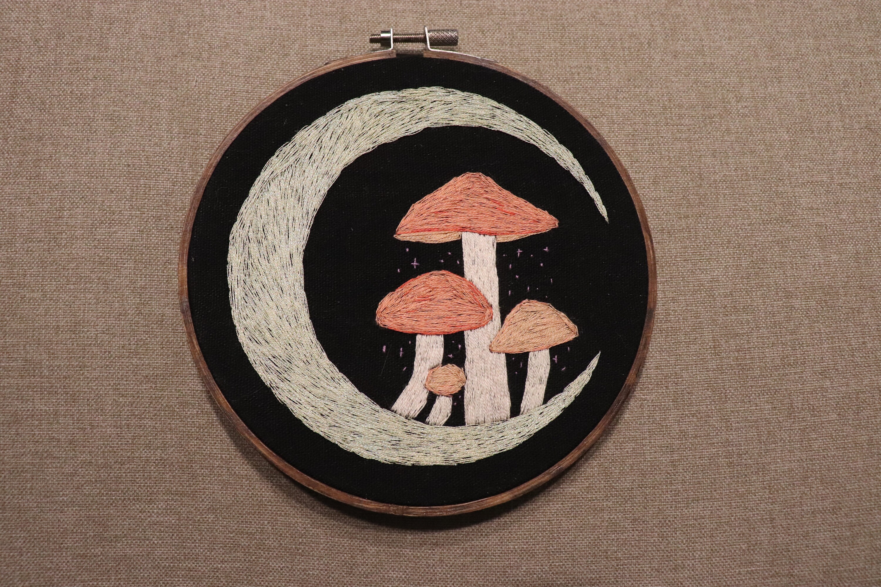 Hand Embroidered “mushrooms on the Moon” - Etsy