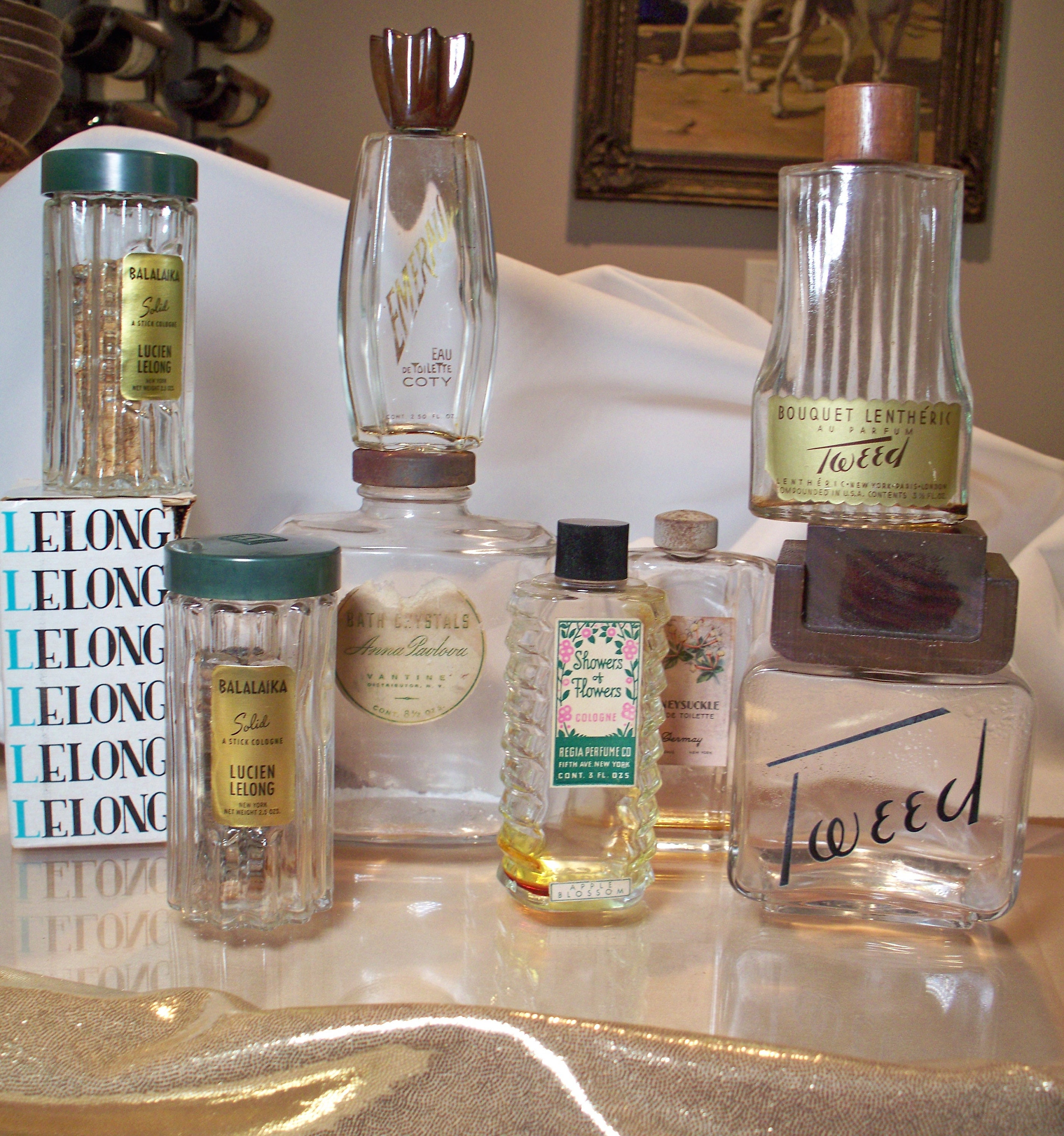 Collection of Mid-size Perfume Bottles - Tweed, Dermay, Regia and ...