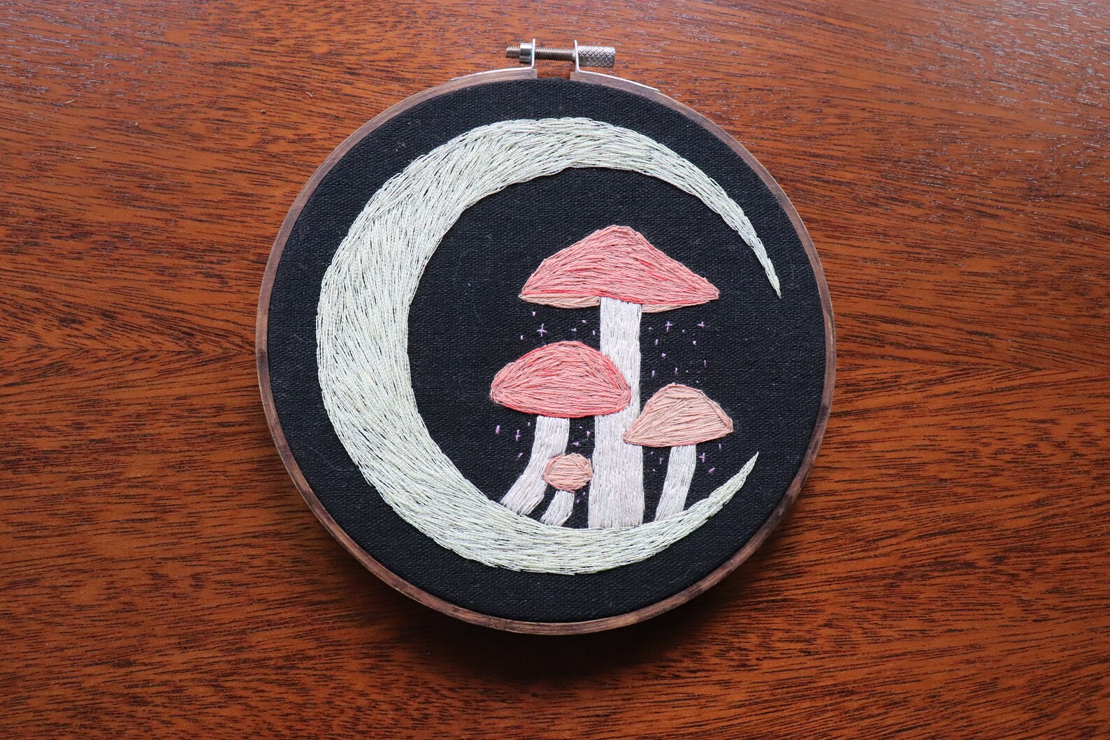 Hand Embroidered “mushrooms on the Moon” - Etsy