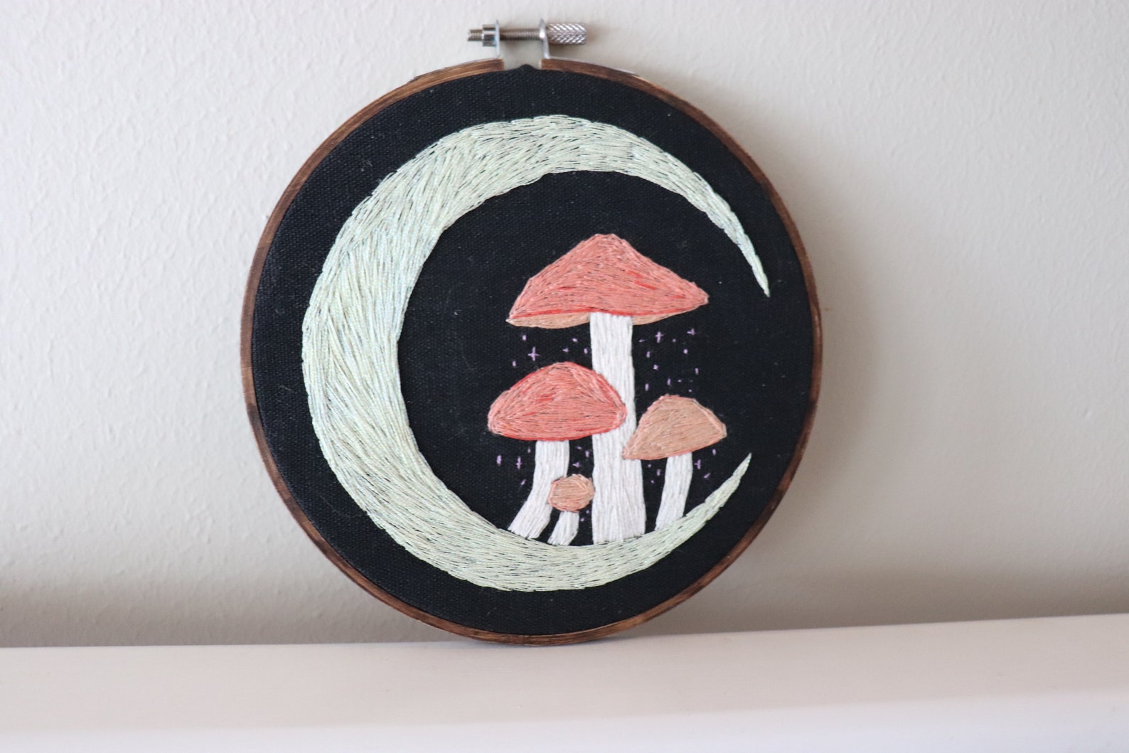 Hand Embroidered “mushrooms on the Moon” - Etsy