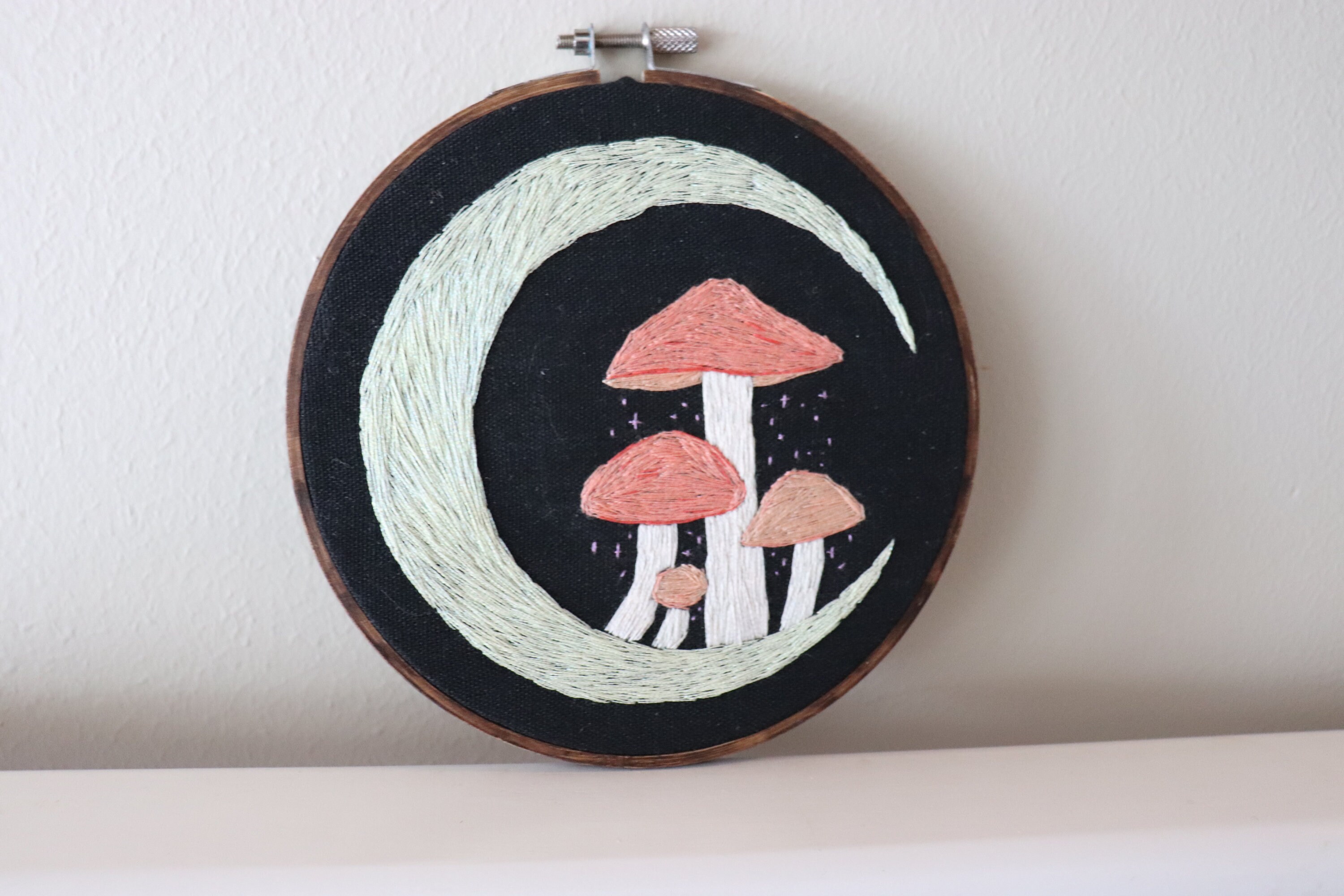 Hand Embroidered “mushrooms on the Moon” - Etsy