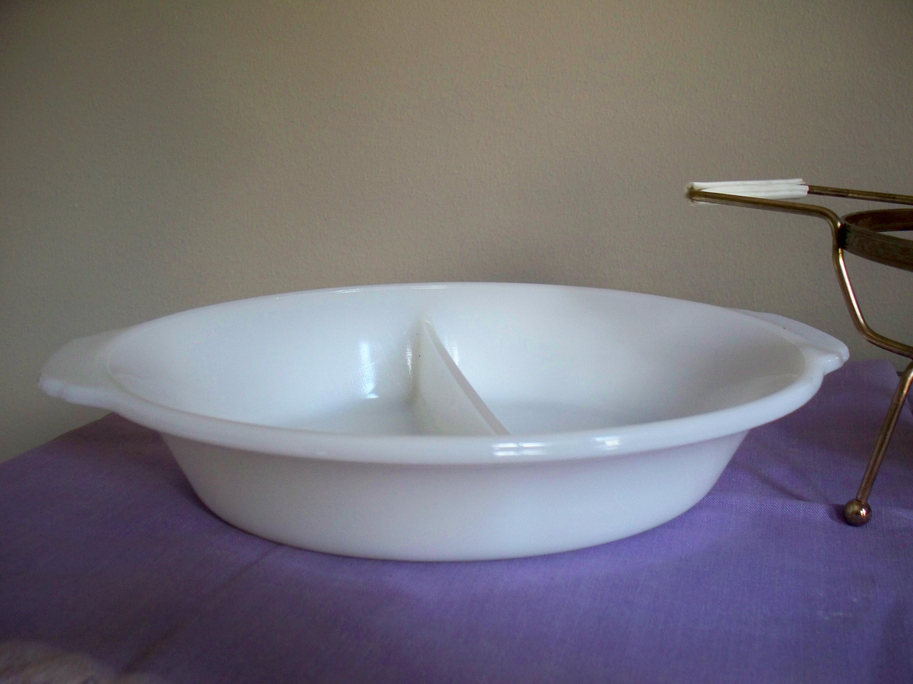 Fire-king Divided Serving Dish With Stand and Twin Candle Warmer - Etsy