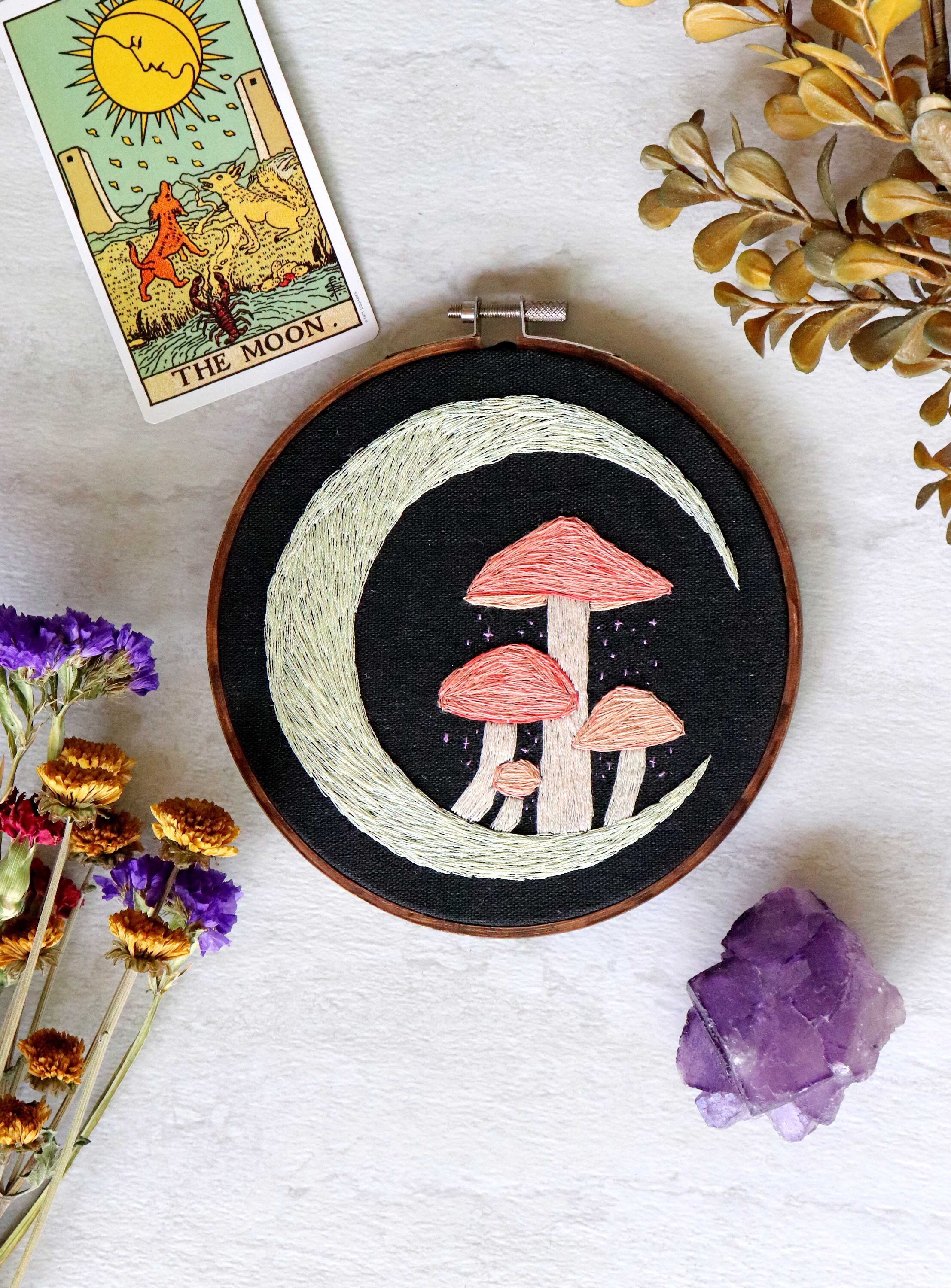 Hand Embroidered “mushrooms on the Moon” - Etsy