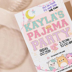 Glitter Letter Patches Squishmallow Pajama Party Sleepover Slumber Era Birthday Invitation ...