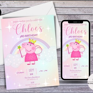 Pig Rainbow Sparkles Pink Birthday Party Invitation Theme Editable ...