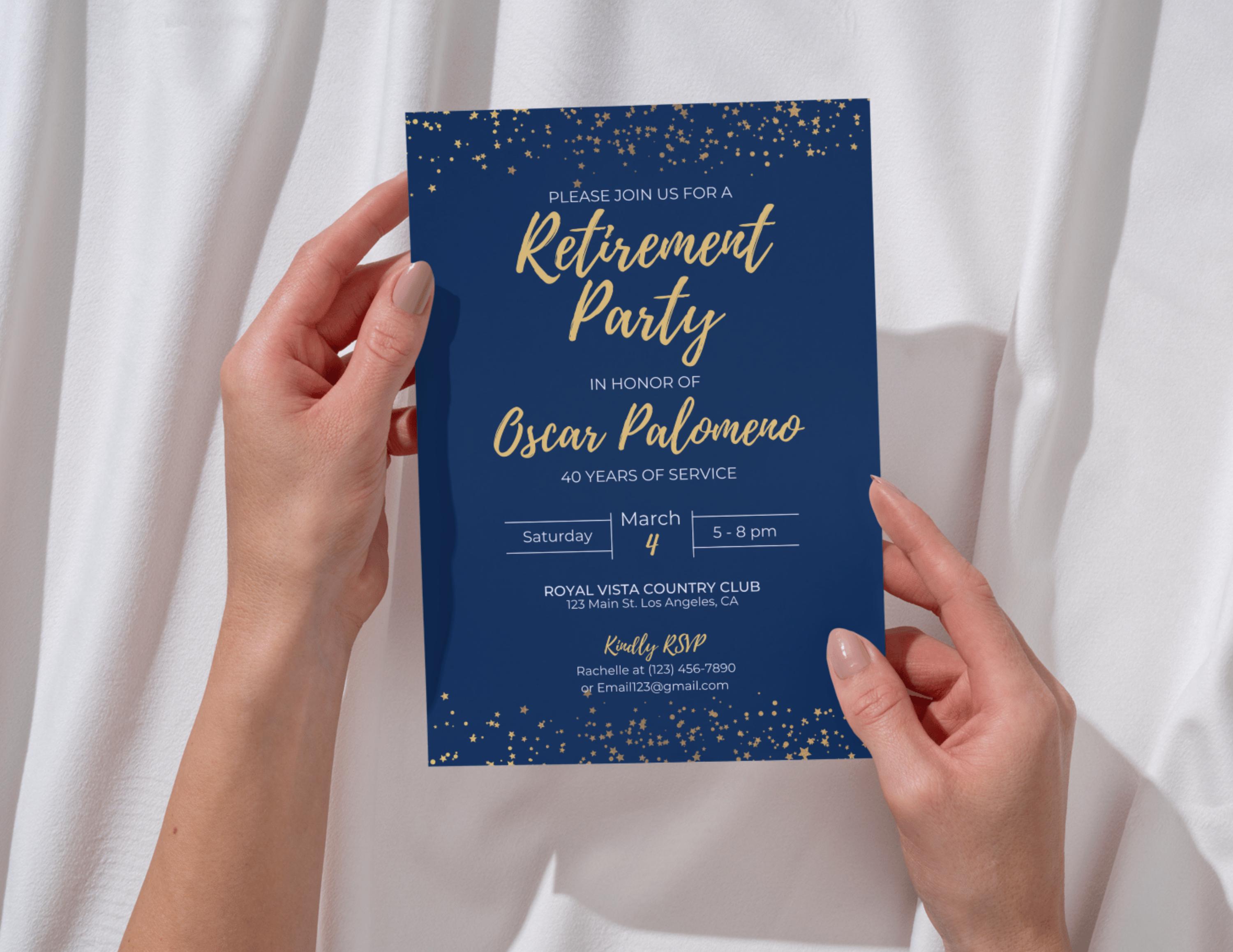 Retirement Work Farewell Launch Party Invitation | Semi Formal Navy ...