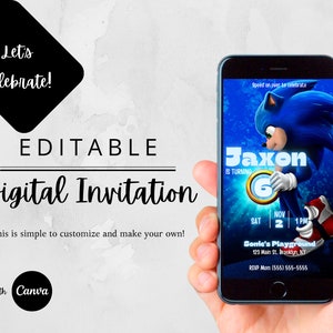 Sonic the Hedgehog Editable Digital Birthday Party Invitation | Super ...