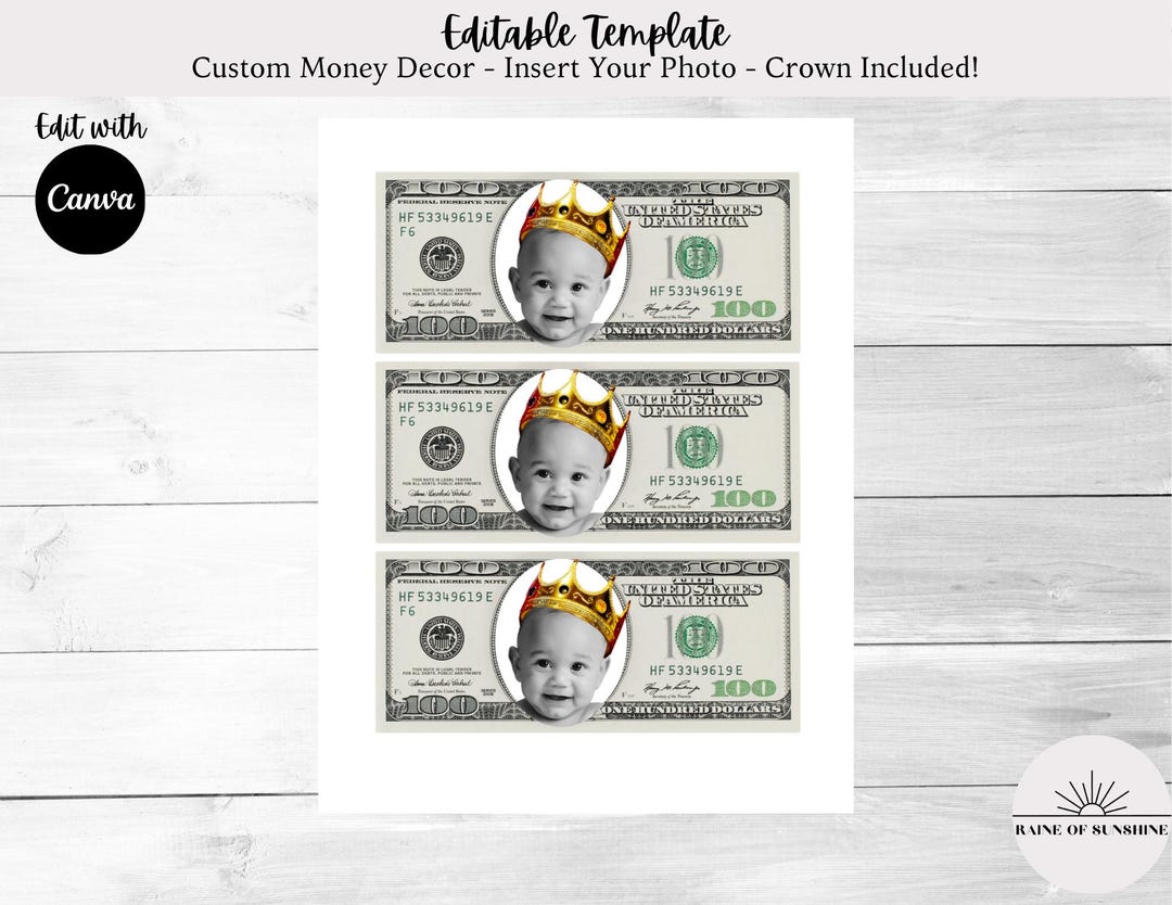Custom Face Crown Cash Money the Big ONE Birthday Notorious 1 ...