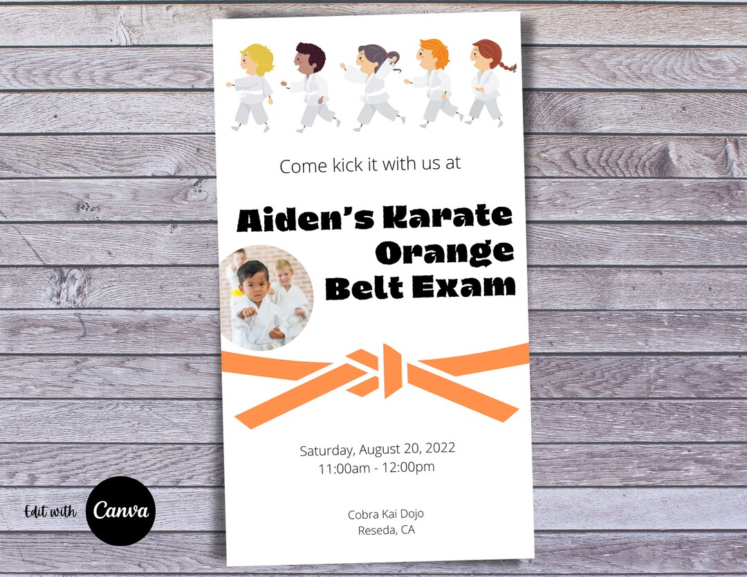Karate Belt Exam Personalized Digital Text Invitation Template Evite ...