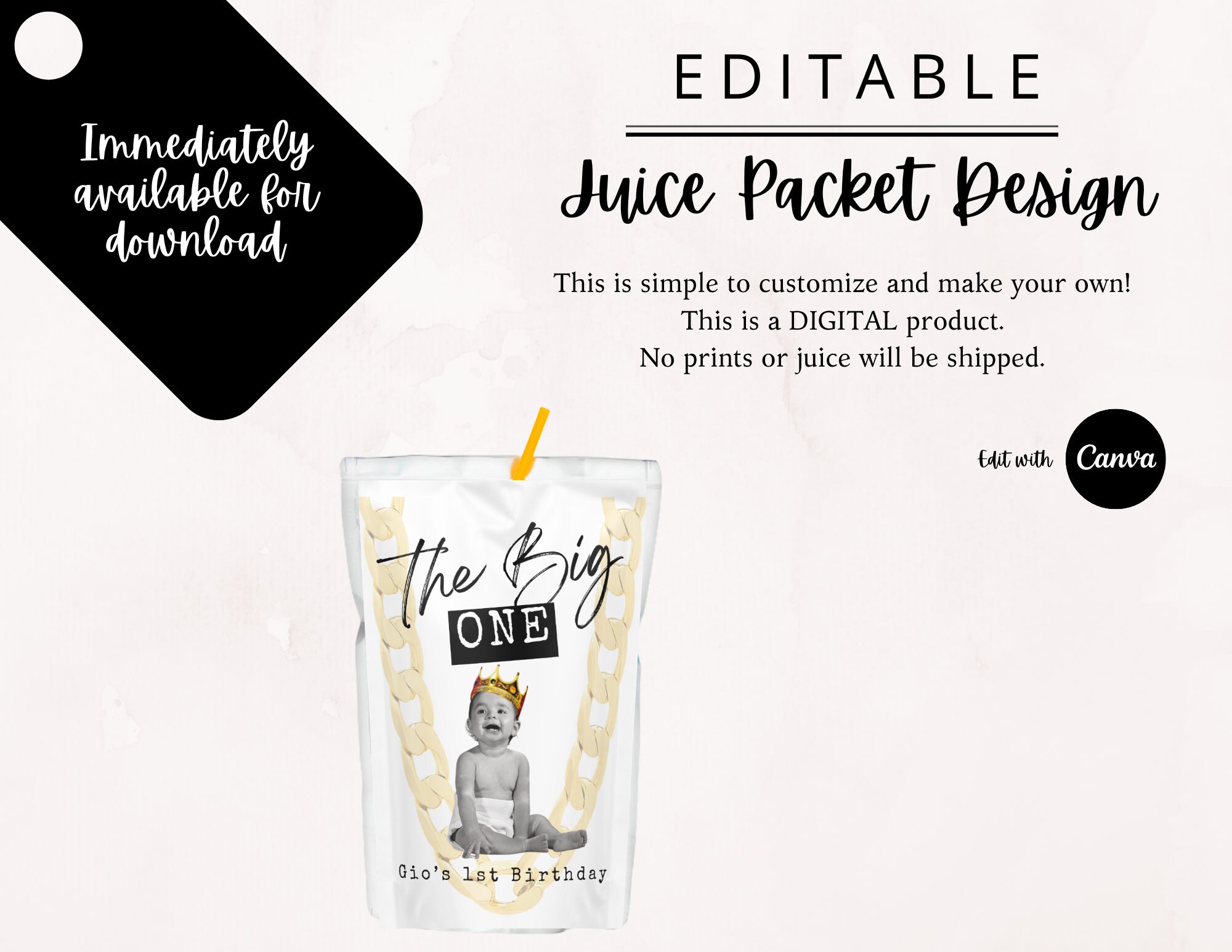 The Big ONE Birthday Juice Packet | Editable Digital Birthday Juice ...