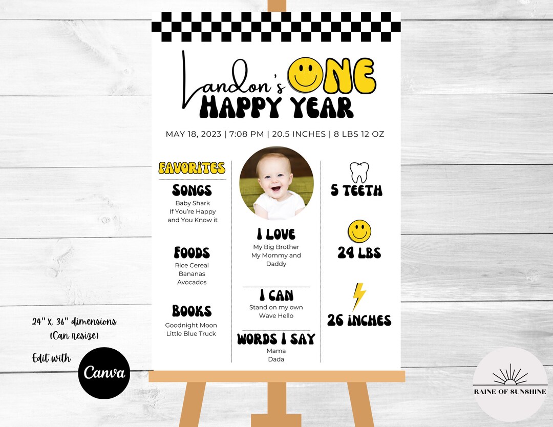 ONE Happy Dude Birthday Milestone Party Stats Board | Retro ...