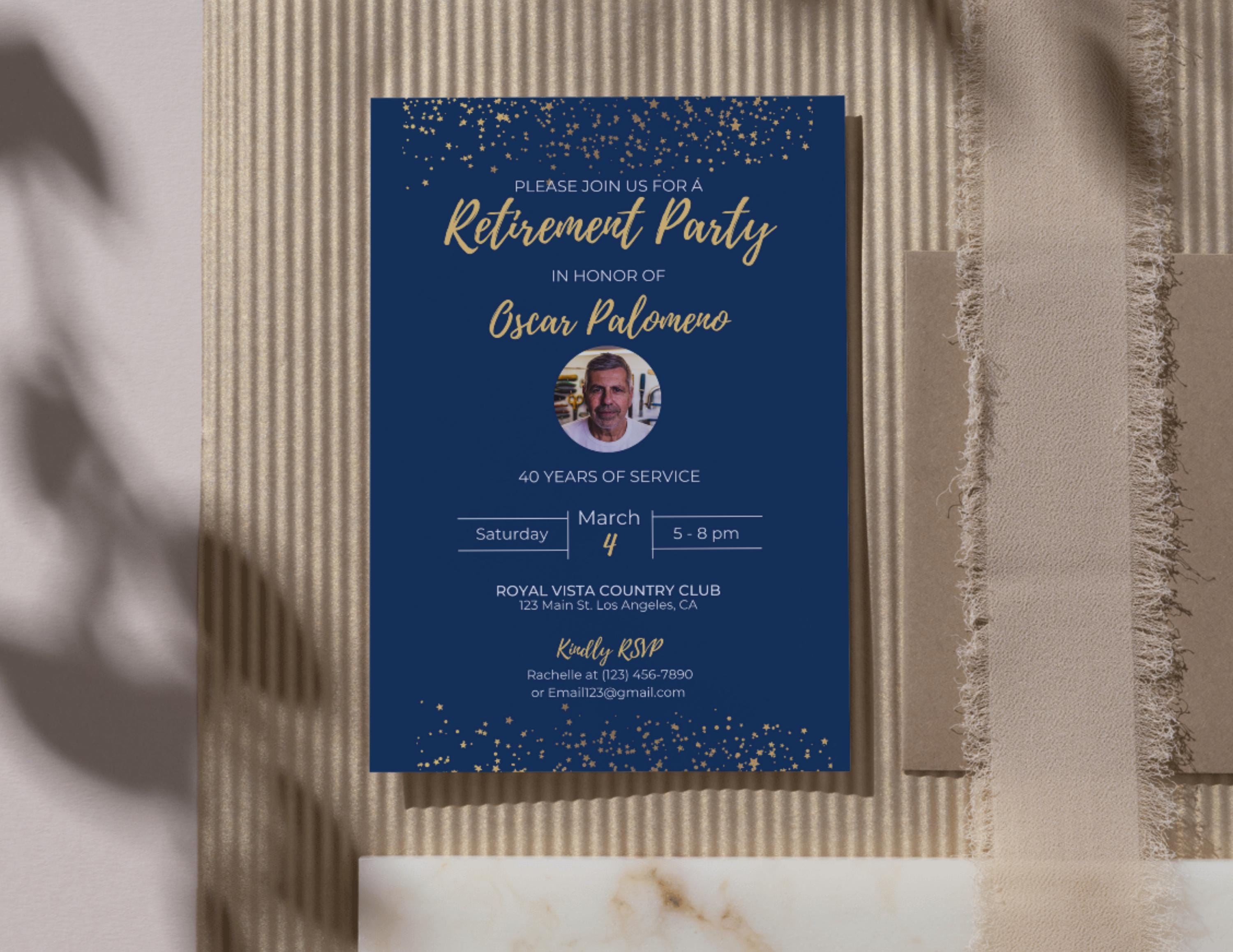Retirement Work Farewell Launch Party Invitation | Semi Formal Navy ...
