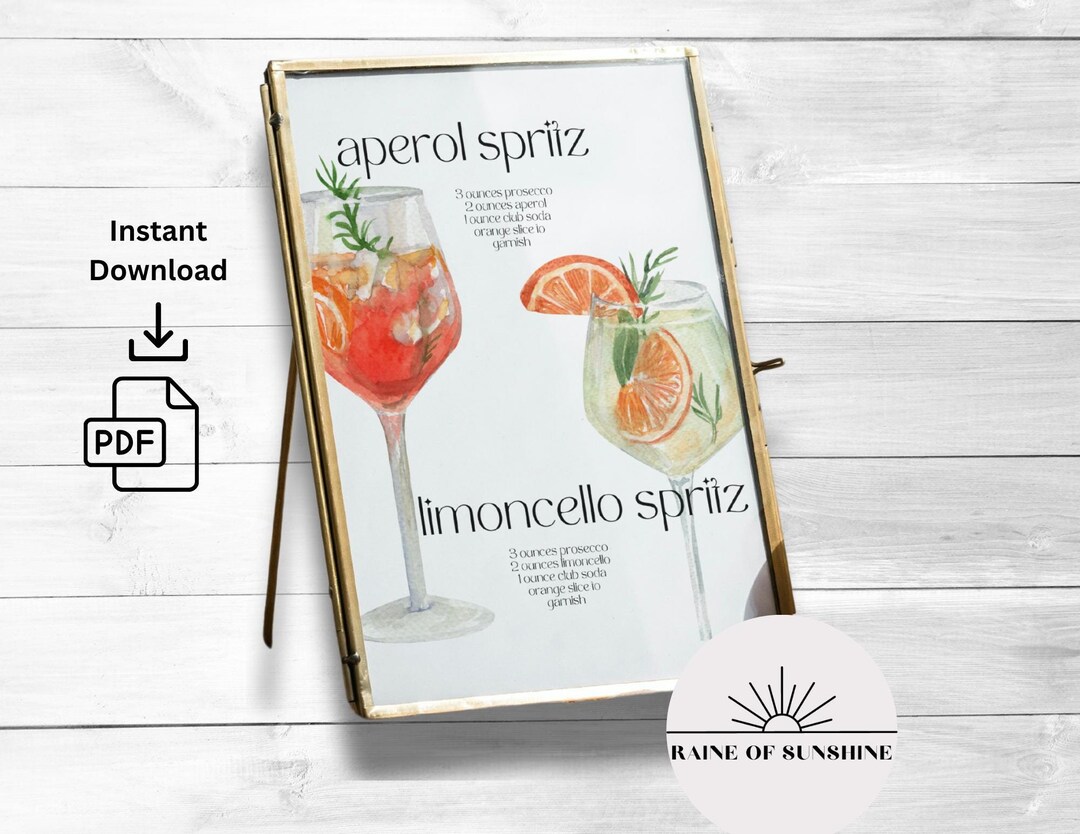 Spritz Bar Party Sign Menu Digital Print | Aperol Spritz Limoncello ...