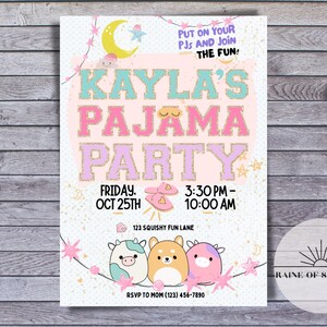 Glitter Letter Patches Squishmallow Pajama Party Sleepover Slumber Era Birthday Invitation ...