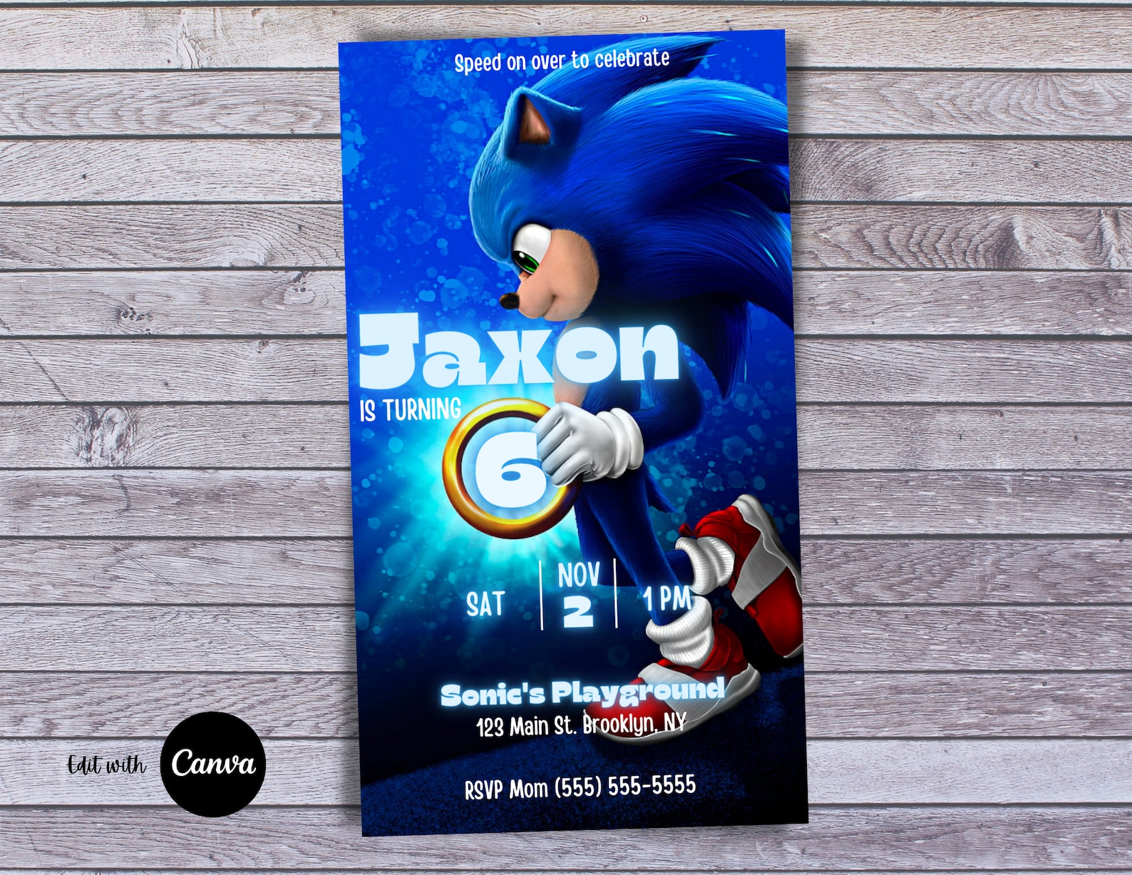 Sonic the Hedgehog Editable Digital Birthday Party Invitation - Etsy