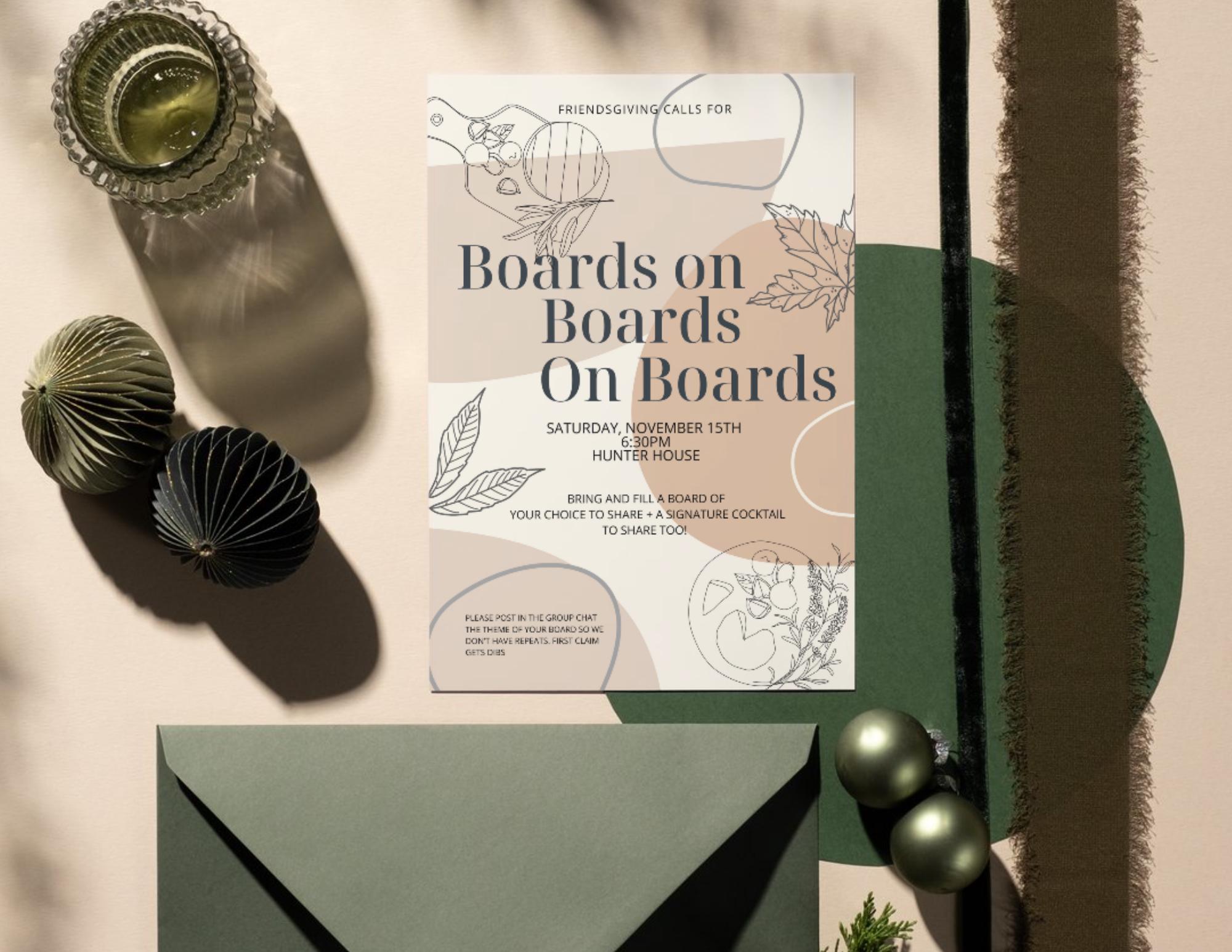 Neutral Minimal Style Friendsgiving Charcuterie Invitation | Editable ...