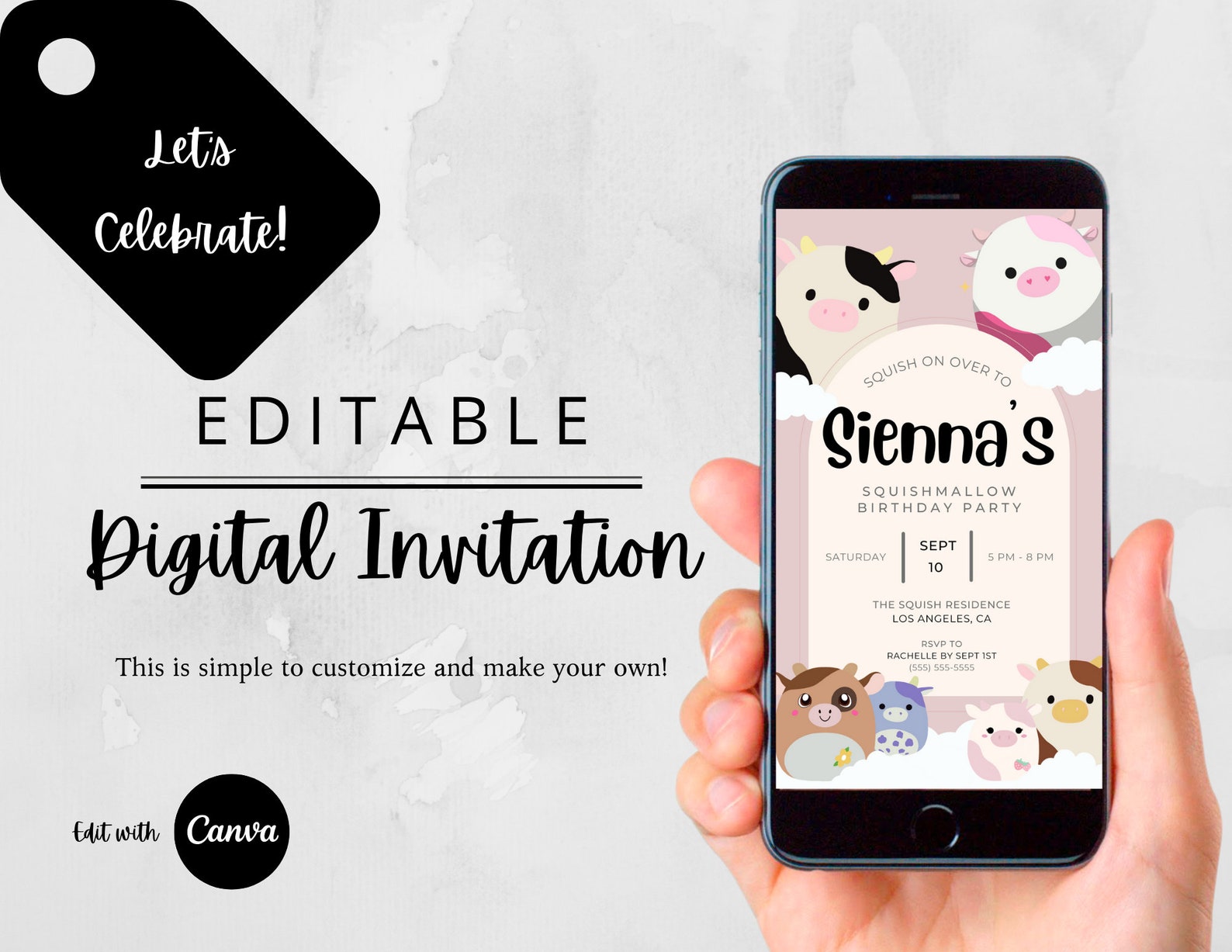 Squishmallow Birthday Invitation Theme Editable Digital Text - Etsy