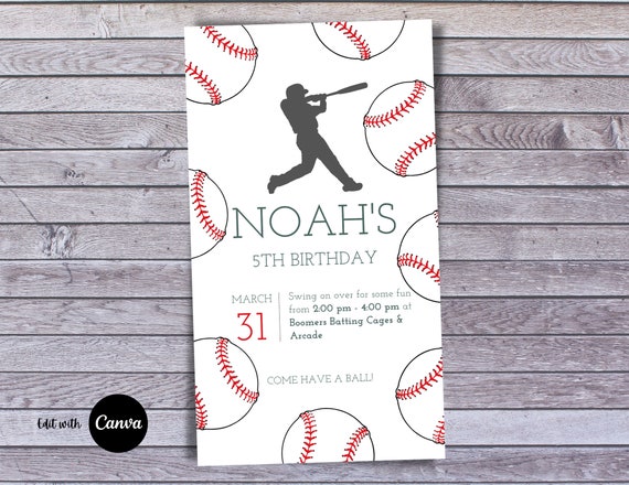 Baseball Party Theme Birthday Invitation Template Editable - Etsy