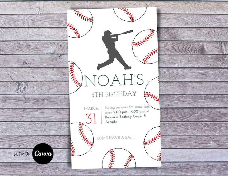 Baseball Party Theme Birthday Invitation Template | Editable Digital ...