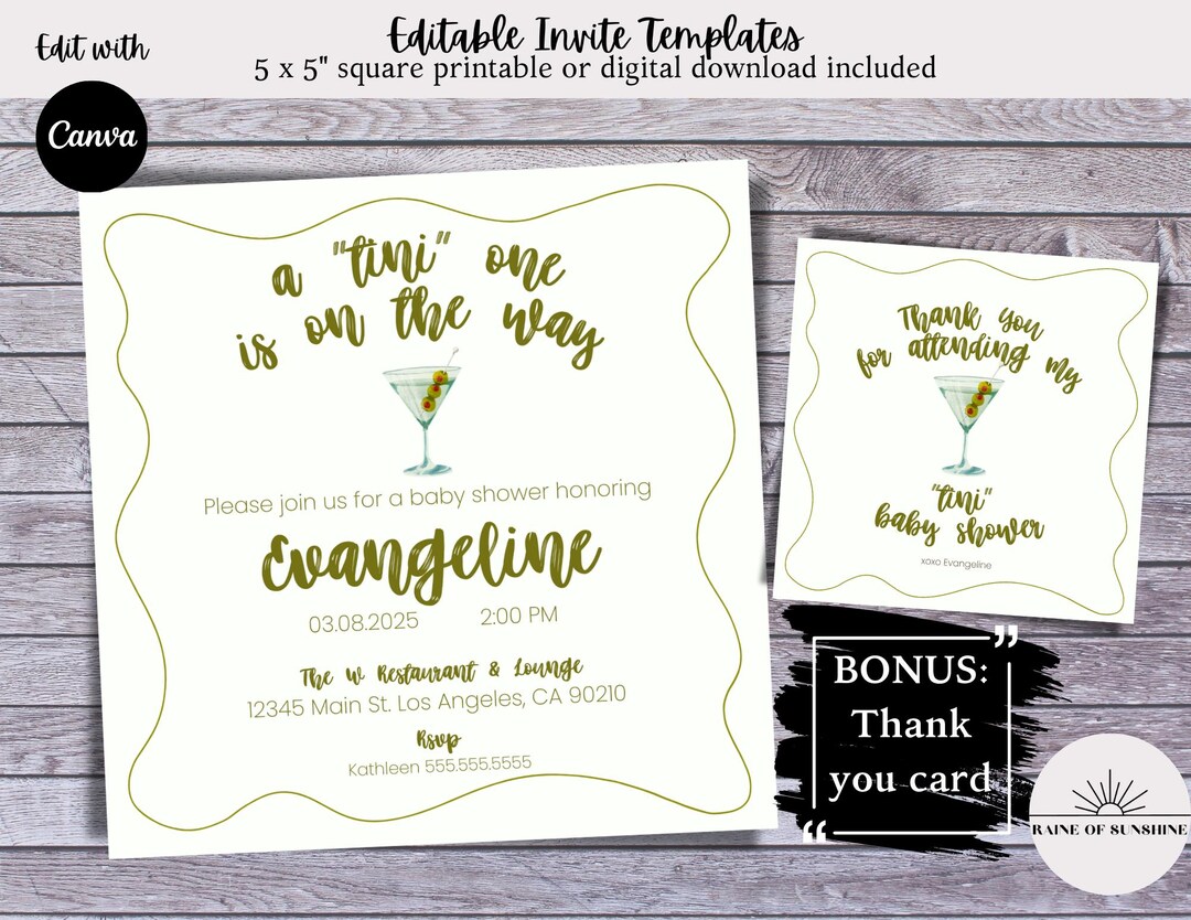A Tini One Baby Shower Sprinkle Invitation Green Square Party Template ...