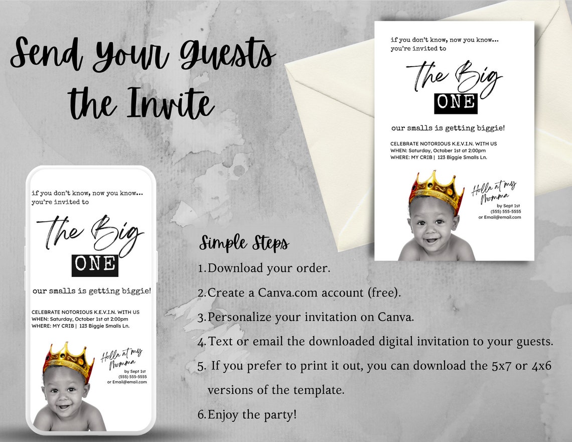 The Big ONE Theme Birthday Party Invitation | Big One Theme Hip Hop ...