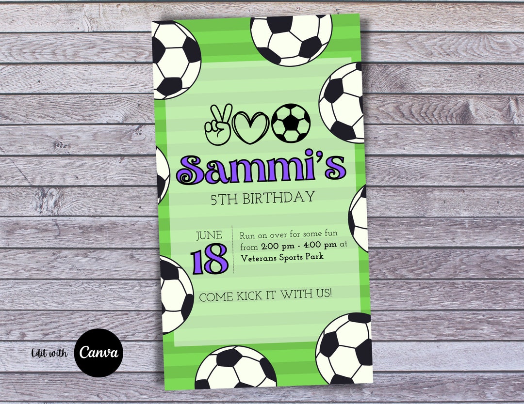 Soccer Party Theme Birthday Invitation Template | Editable Digital Text ...